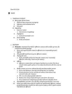 Torts Outline - CATEGORIES OF TORT LAW I. The 3 main categories of tort ...