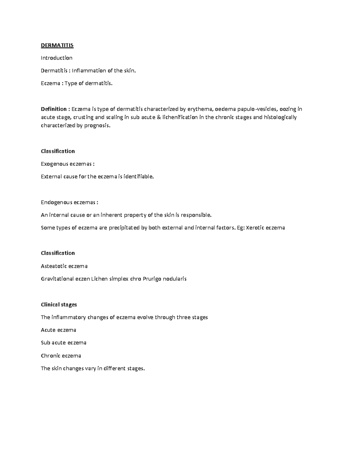 Dermatitis - These are lecture notes - DERMATITIS Introduction ...