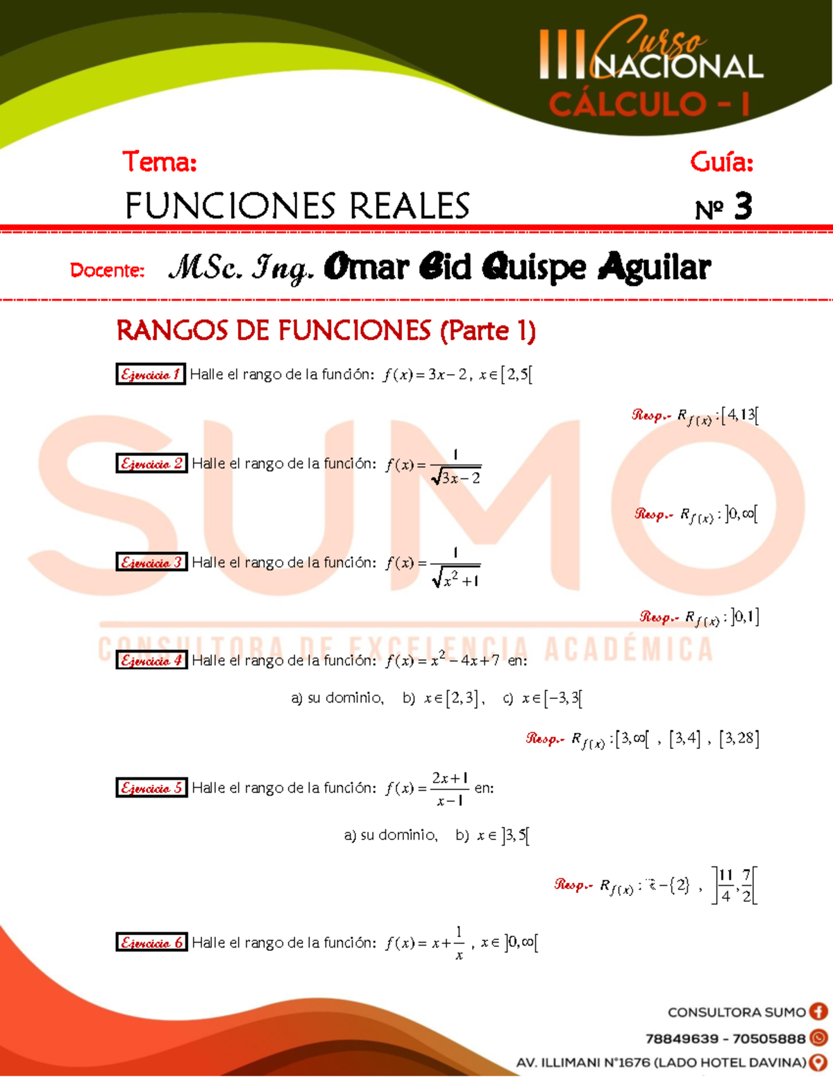 Funciones parte 3 - practica - Tema: GuÌa: FUNCIONES REALES N∫ 3 MSc ...
