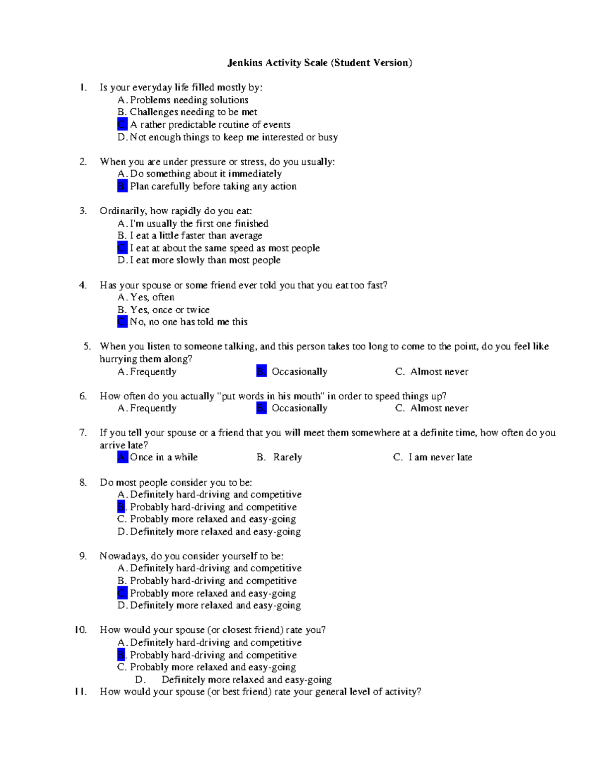 Jenkins Activity Scale - Problems needing solutions B. Challenges ...