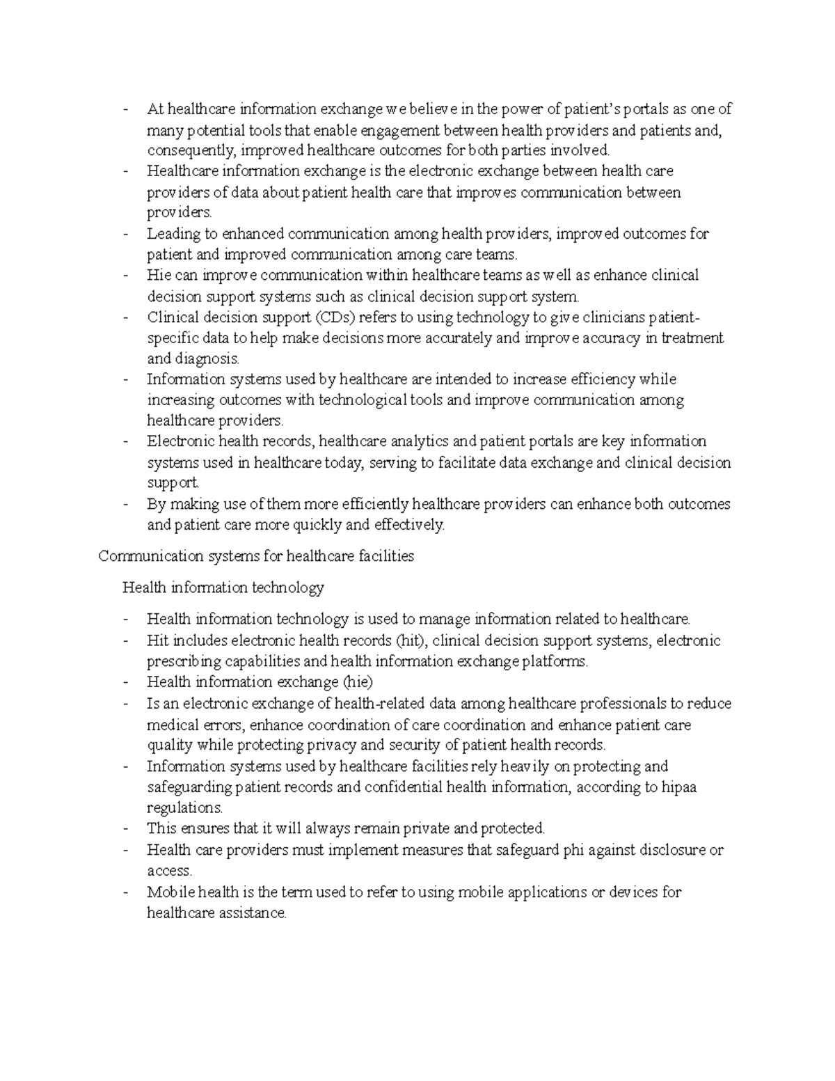 HEW 310 Notes 12 - At healthcare information exchange we believe in the ...