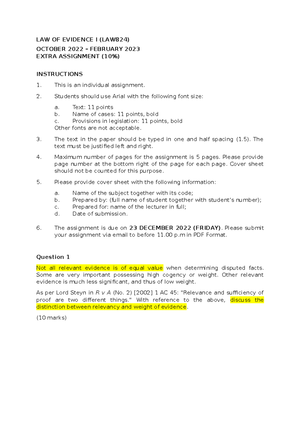LAW824 Extra Assignment (Individual) - LAW OF EVIDENCE I (LAW824 ...