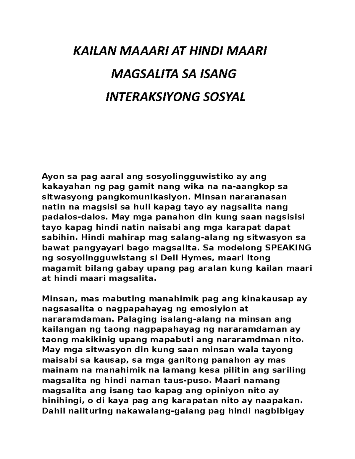 Fil - jjnb - KAILAN MAAARI AT HINDI MAARI MAGSALITA SA ISANG ...