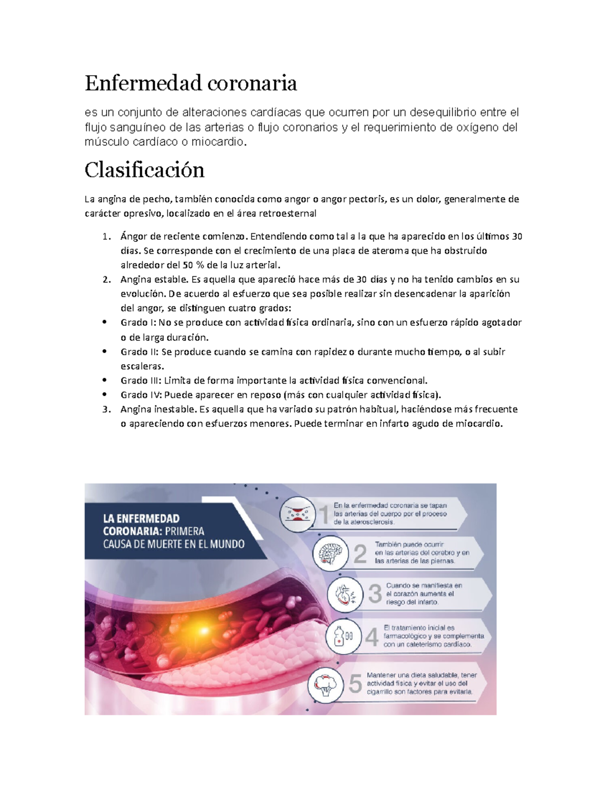 Enfermedad coronaria - Clasificación La angina de pecho, también ...