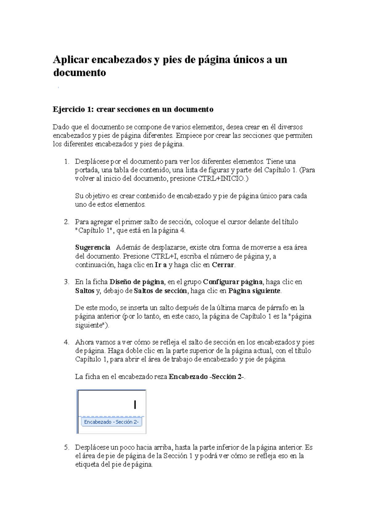 Ejercicio-encabezados - Aplicar encabezados y pies de página únicos a ...