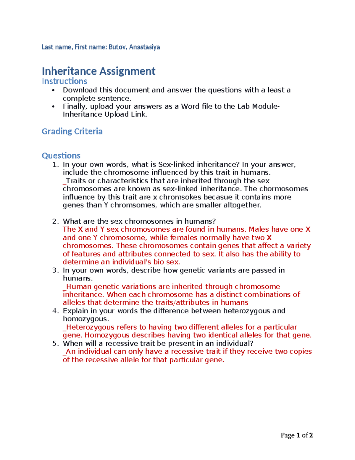 Lab Module Inheritance Assignment Last Name First Name Butov 9237