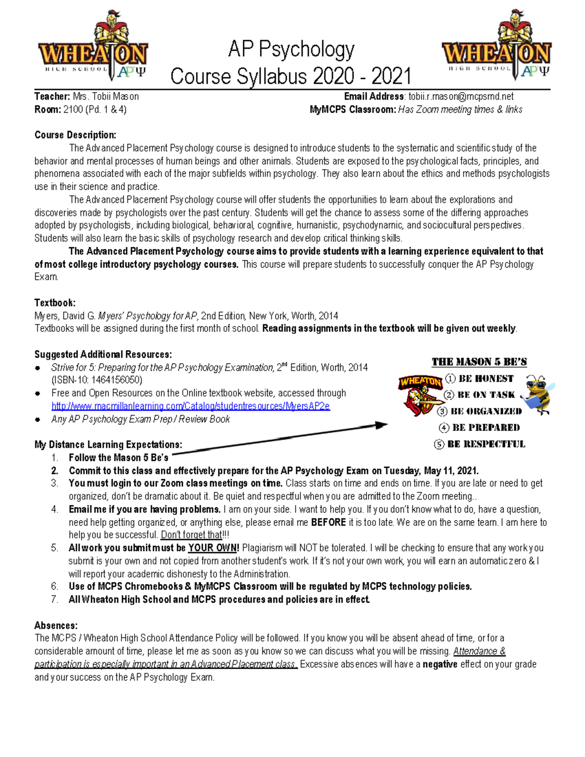 Ap psychology syllabus 2020 mason vin to our Zoom class meetings on ...