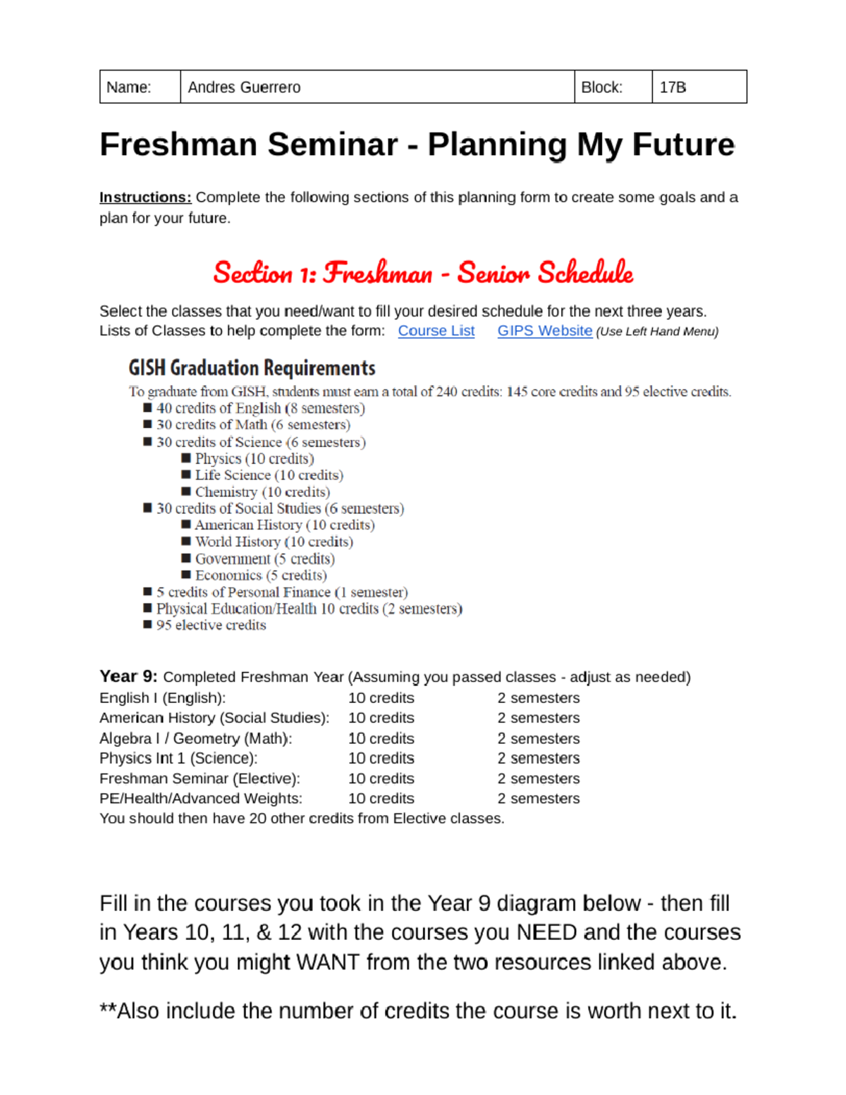 Andy Freshman Seminar - Planning My Future Form - Google Docs - Studocu