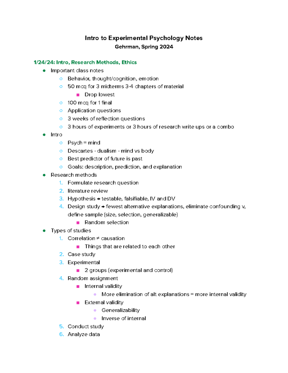 Intro to Experimental Psychology Notes - Intro to Experimental ...
