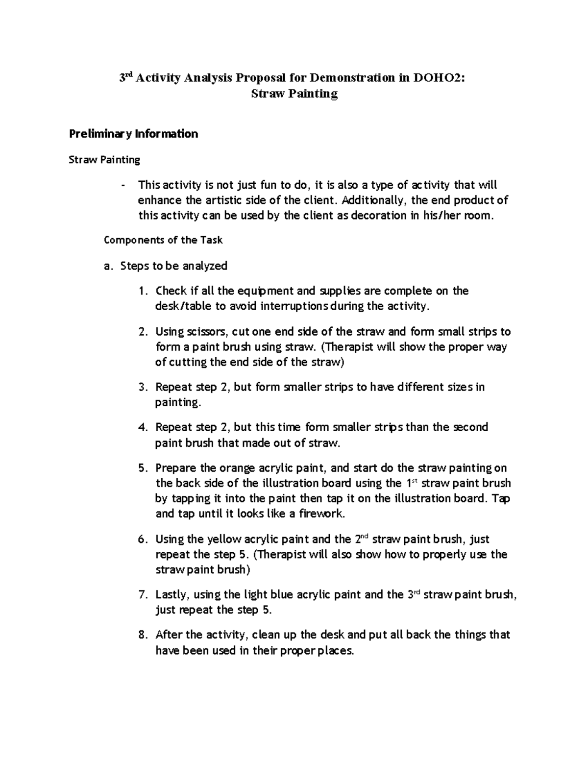 3rd Activity Analysis Proposal for Demonstration in DOHO2 ...