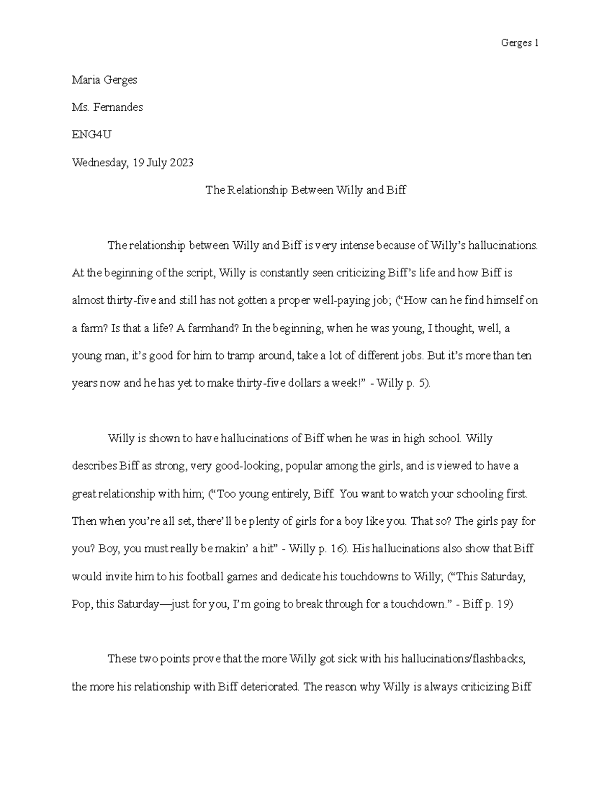 The Relationship Between Willy and Biff - Gerges 1 Maria Gerges Ms ...