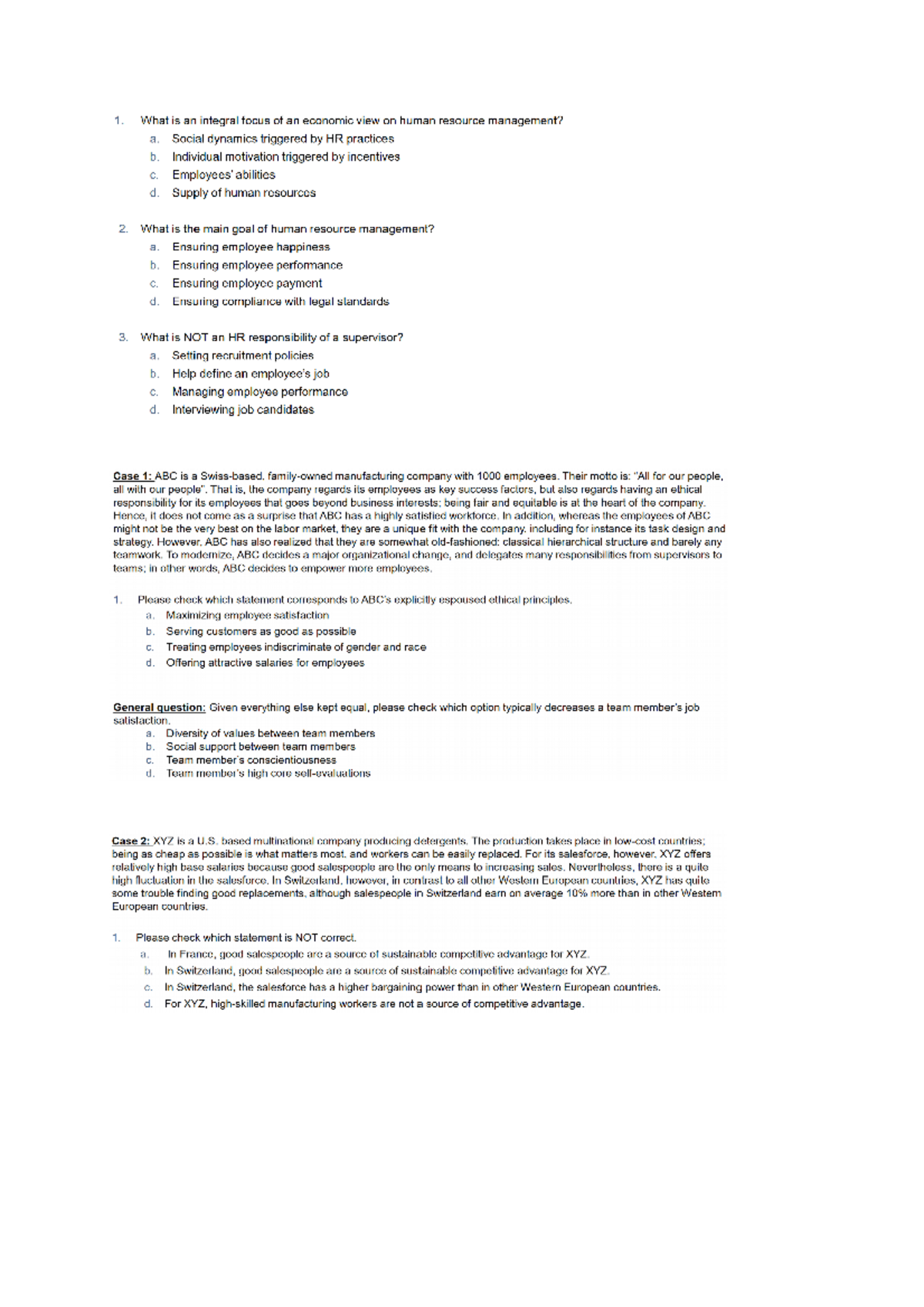 Document question exams - Introduction to Management of Human Resources ...