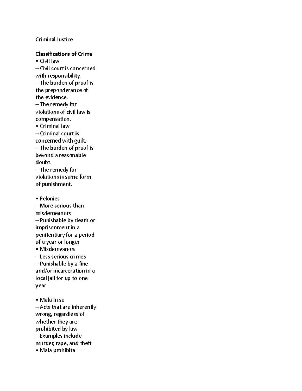 Criminal Justice 101 Lecture Notes - Criminal Justice Classifications ...