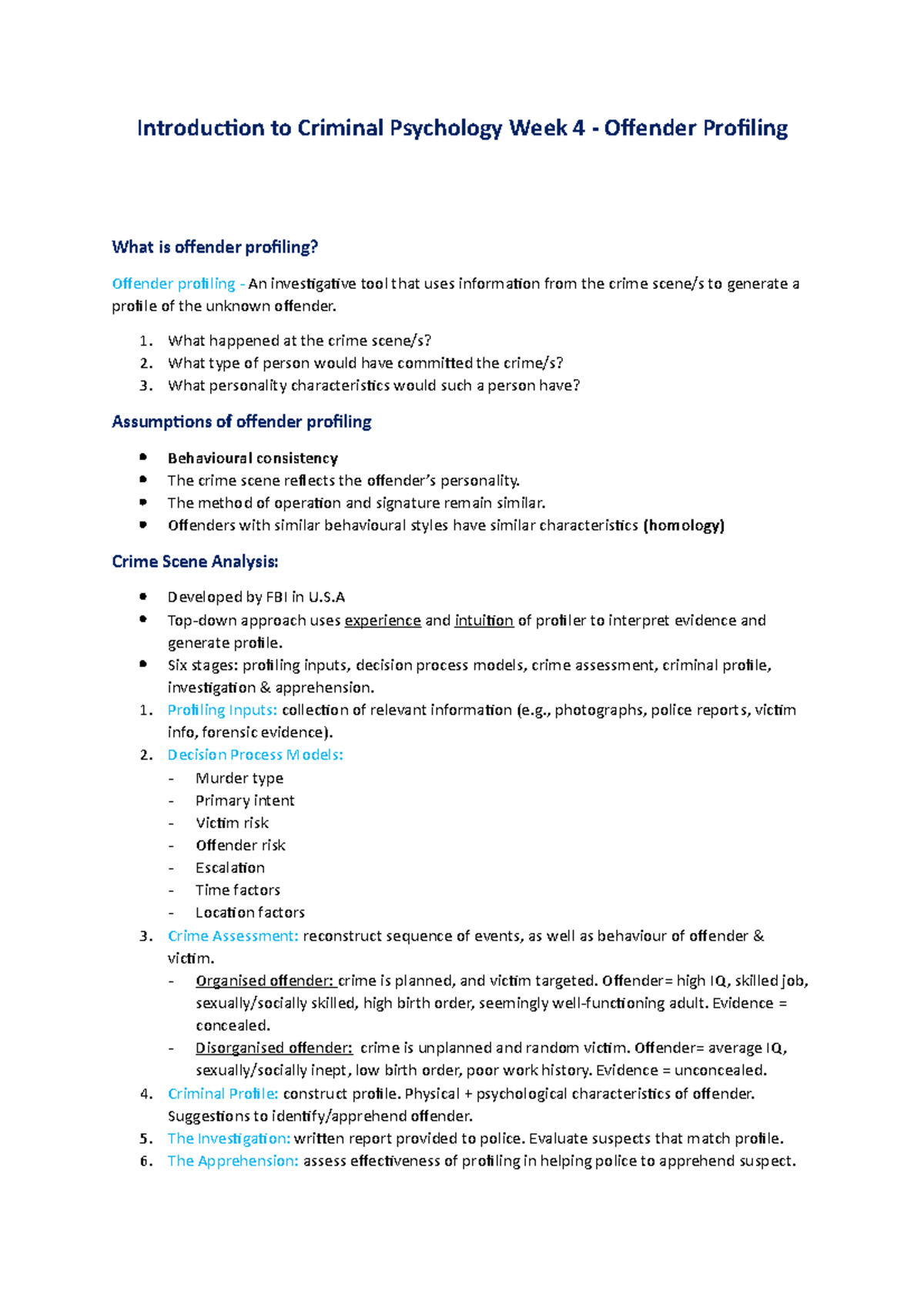 Introduction to Criminal Psychology Week 4 - Offender Profiling - What ...