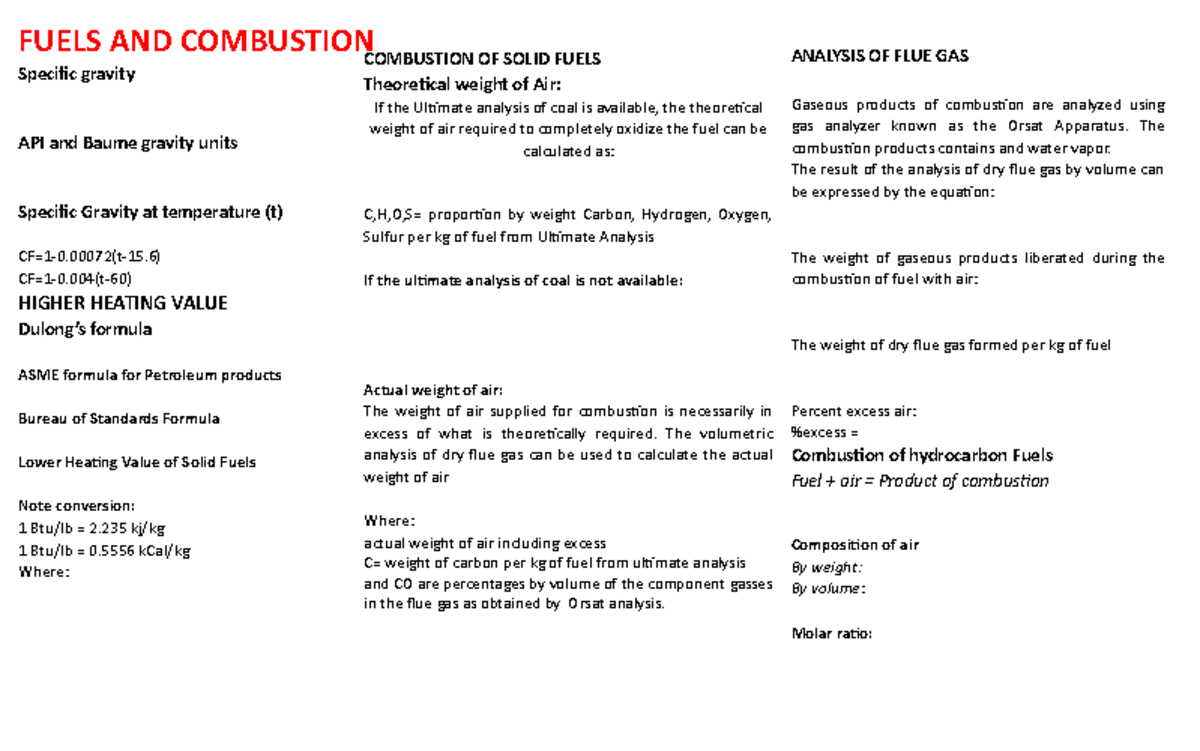 Fuels AND Combustion - FUELS AND COMBUSTION Specific gravity API and ...