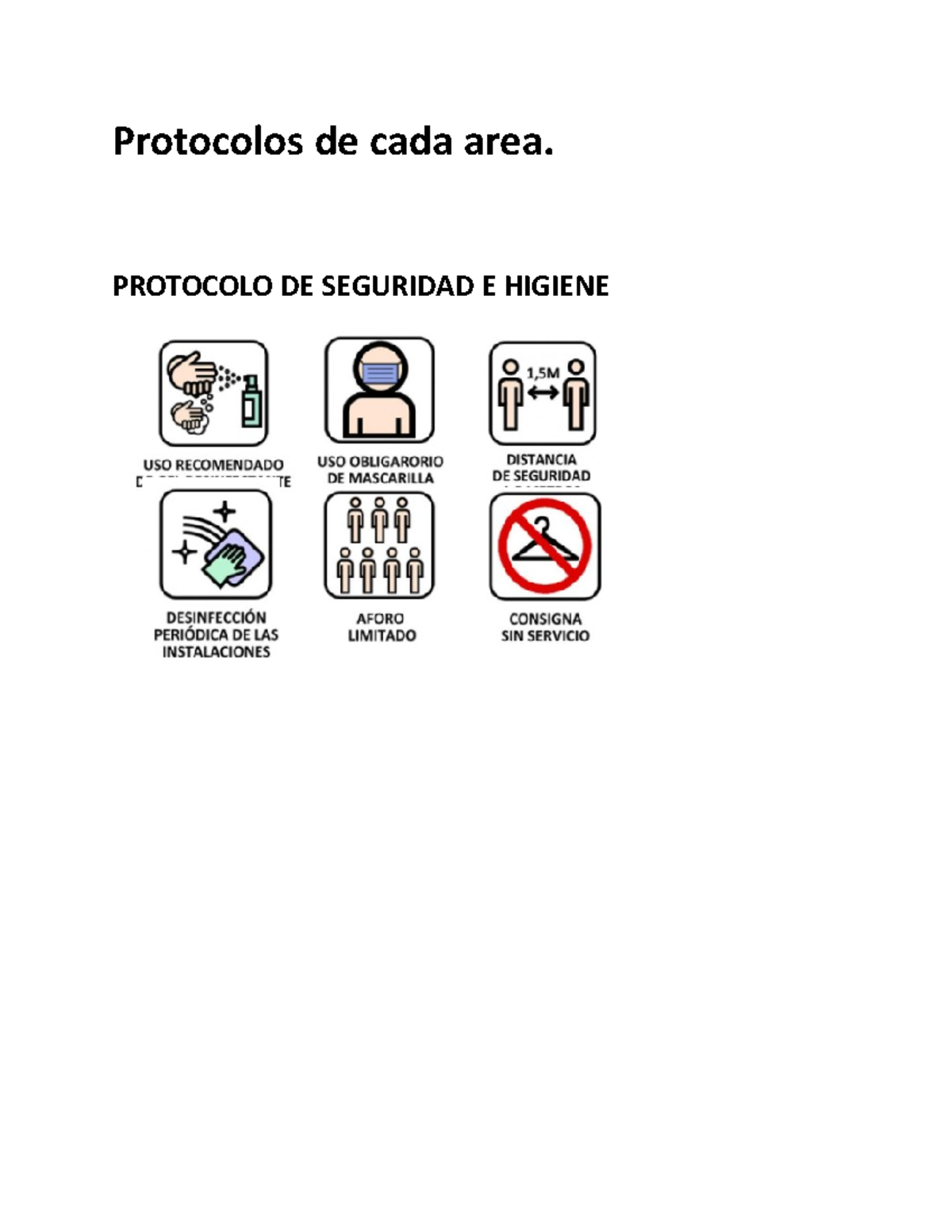 Protocolos de cada area-1 - PROTOCOLO DE SEGURIDAD E HIGIENE PPRO PROTOCOLO EN EL AREA DE SAUNA ...