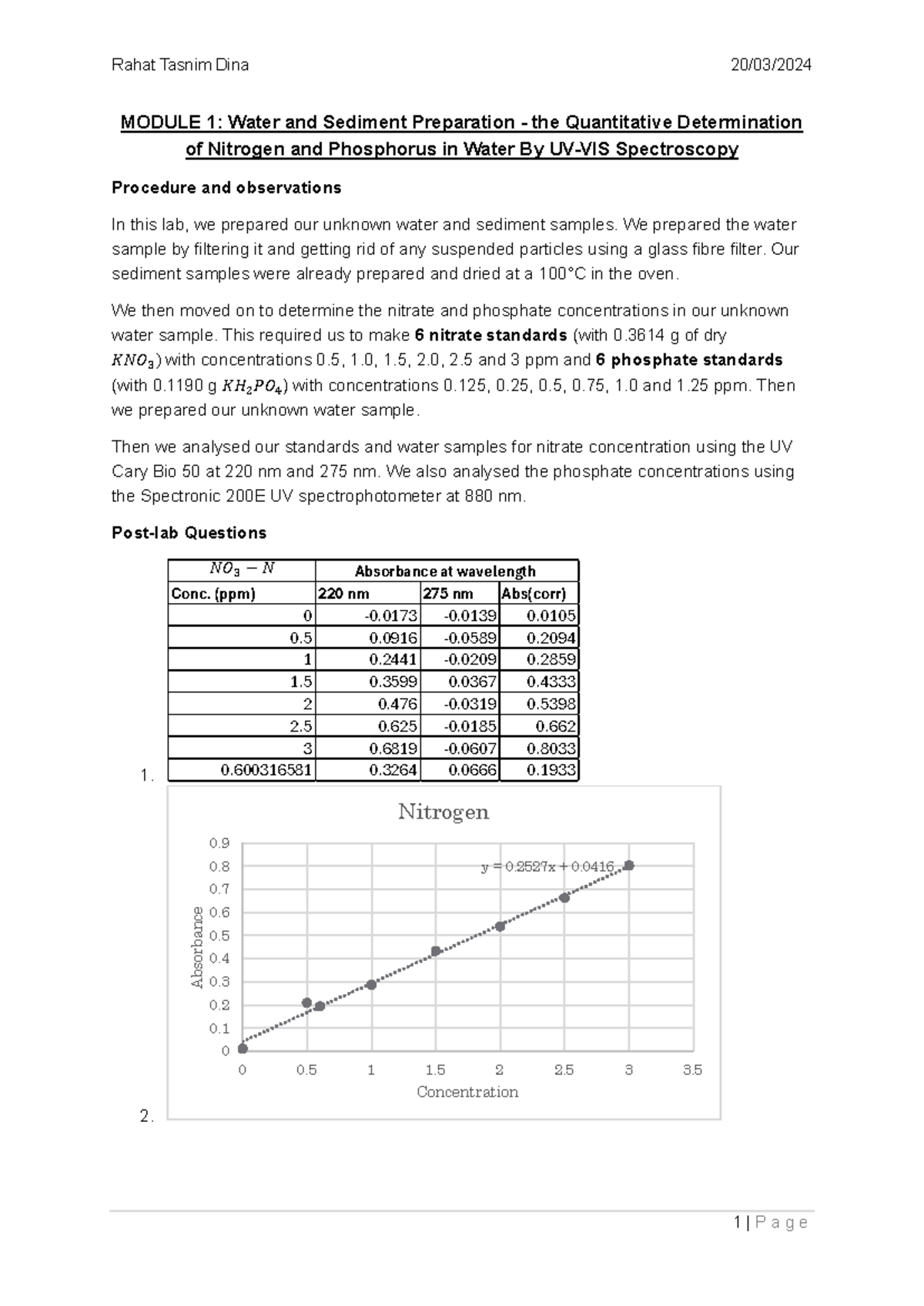 Postlab Module 1 - Rahat Dina - MODULE 1: Water and Sediment ...