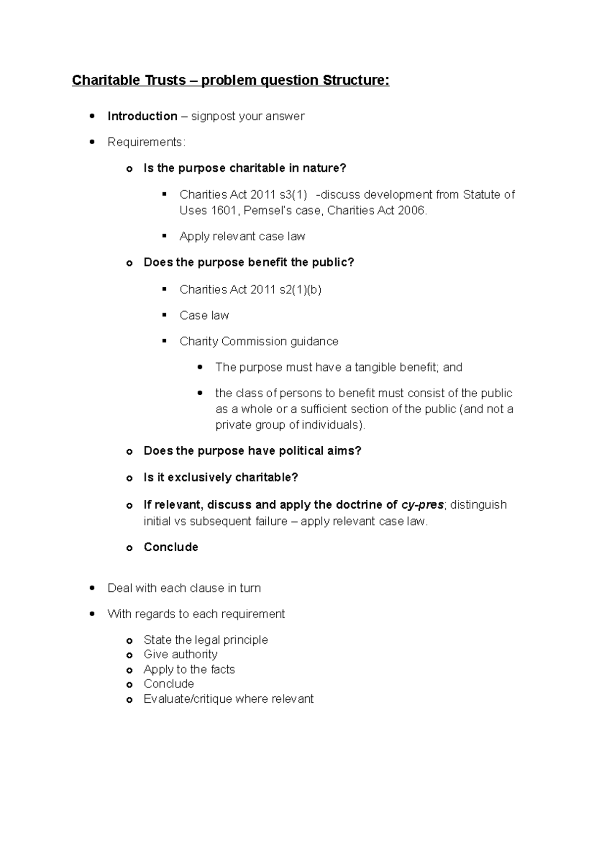 Charity Structure - Charitable Trusts – problem question Structure ...