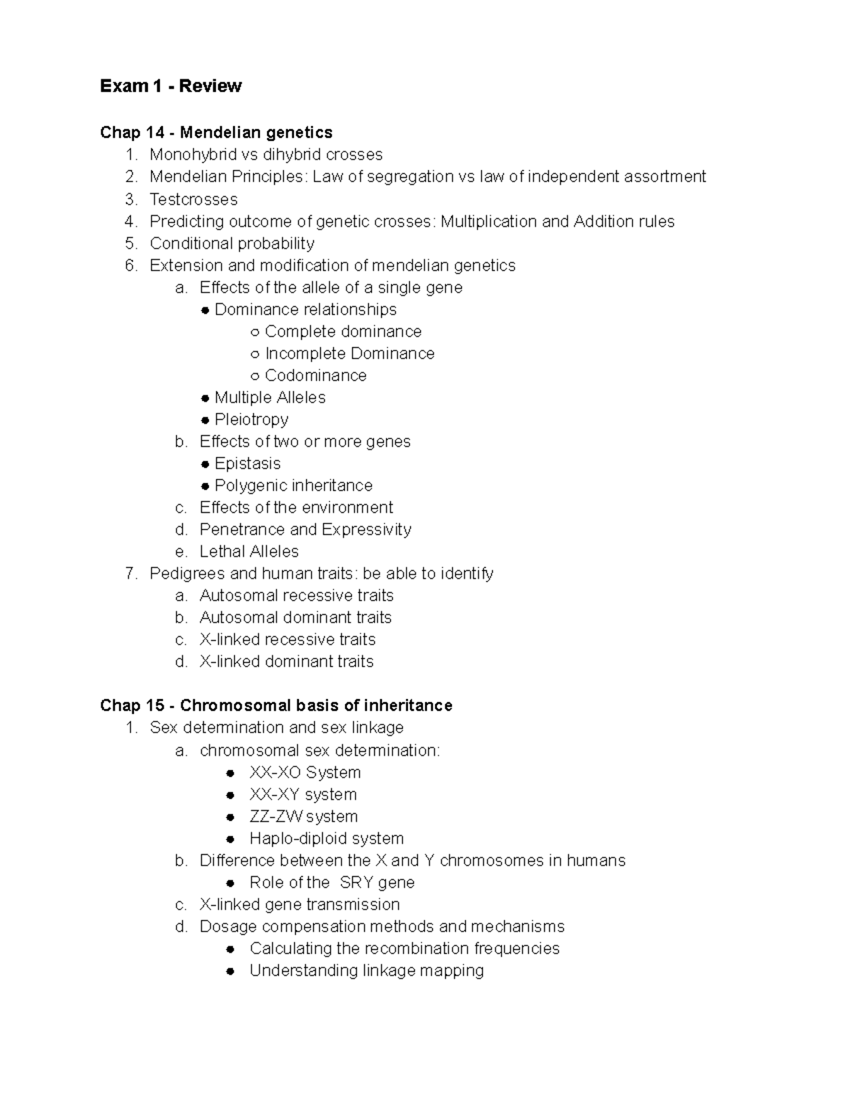 Exam 1 - Review - study guide for exam 1 - Exam 1 - Review Chap 14 ...