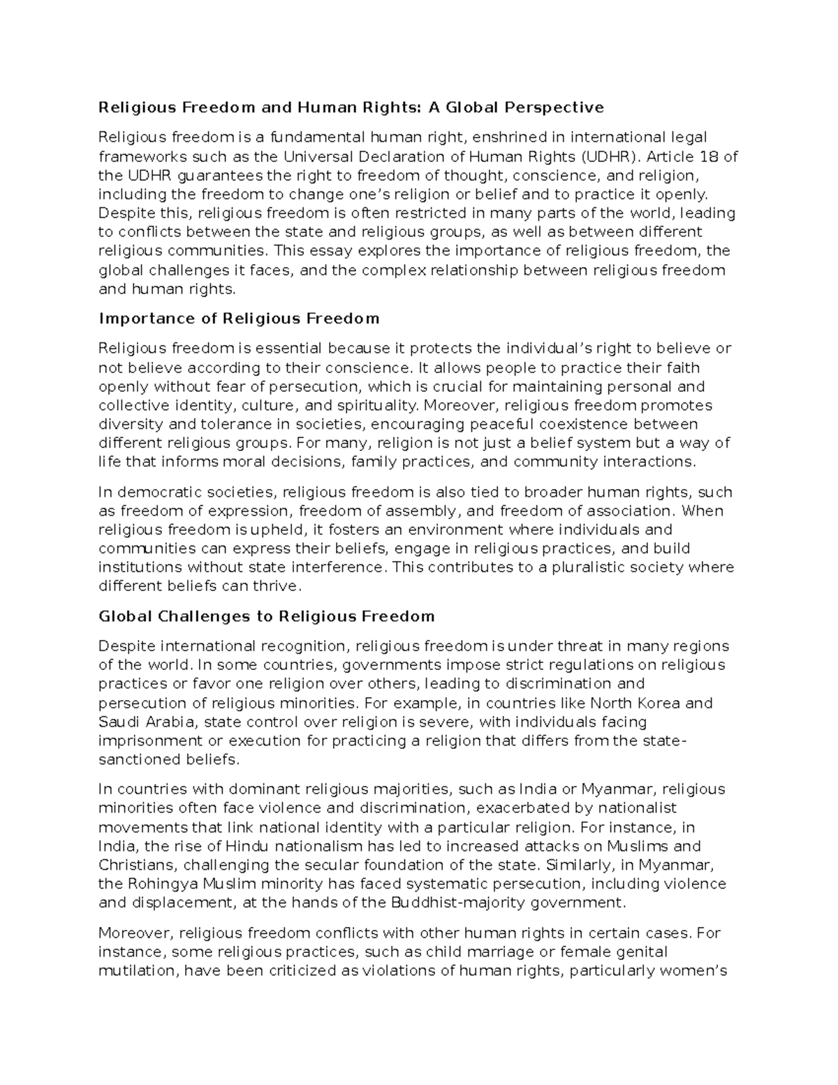 Religious Freedom and Human Rights - Article 18 of the UDHR guarantees ...