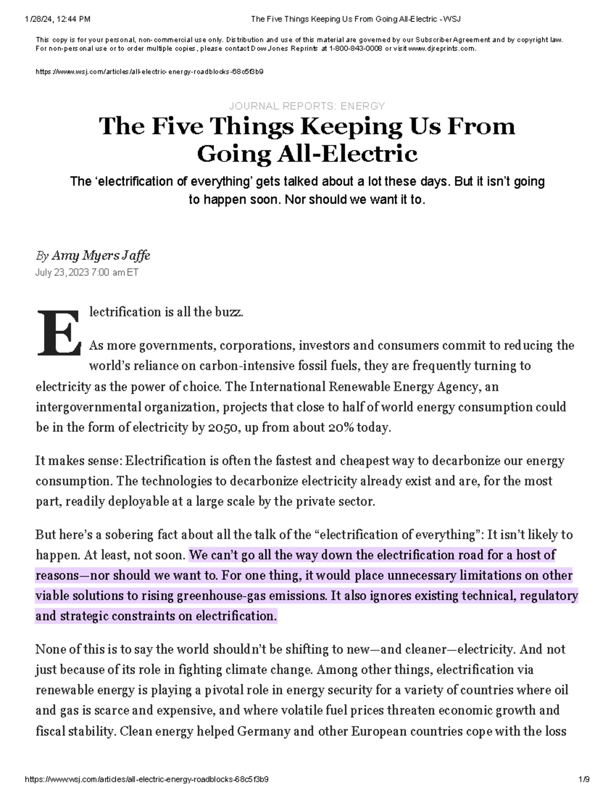 The Five Things Keeping Us From Going All-Electric - WSJ - This copy is ...