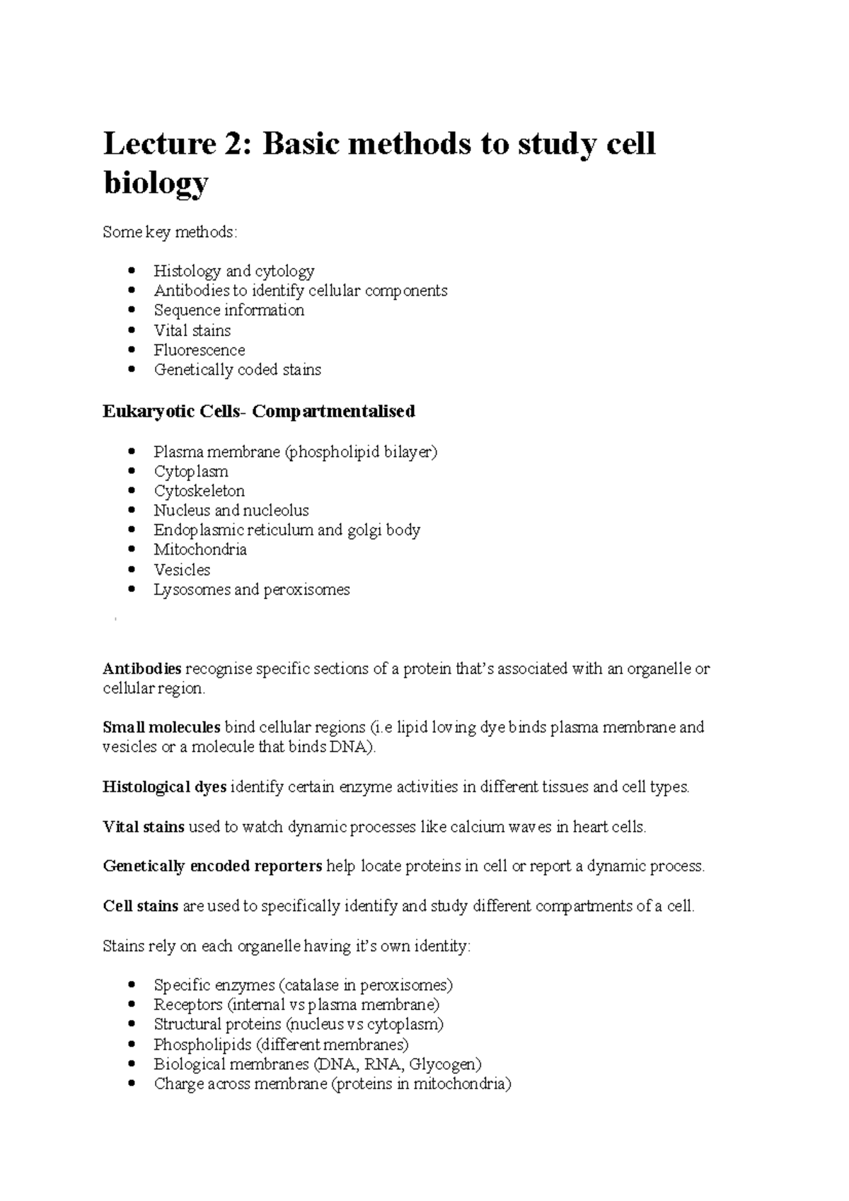 Lecture 2-basic methods to study cell biology - Lecture 2: Basic methods to study cell biology ...