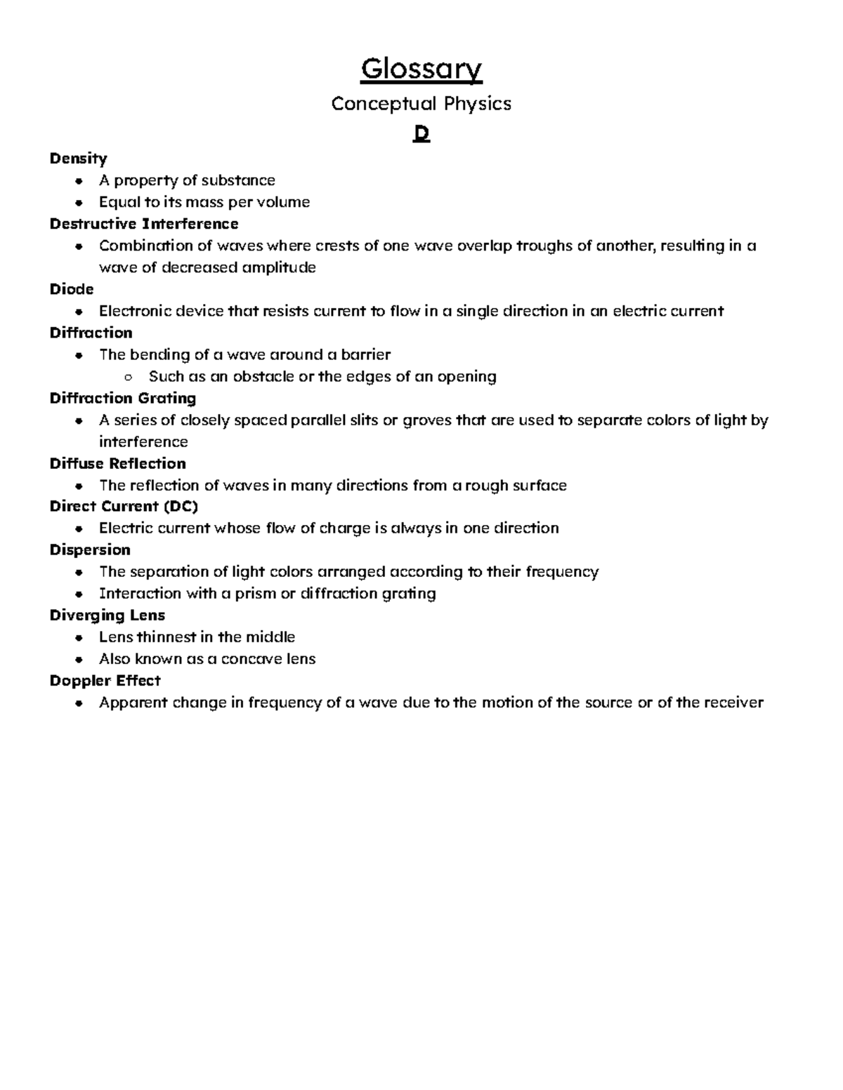 Conceptual Physics Glossary - D - Glossary Conceptual Physics D Density ...