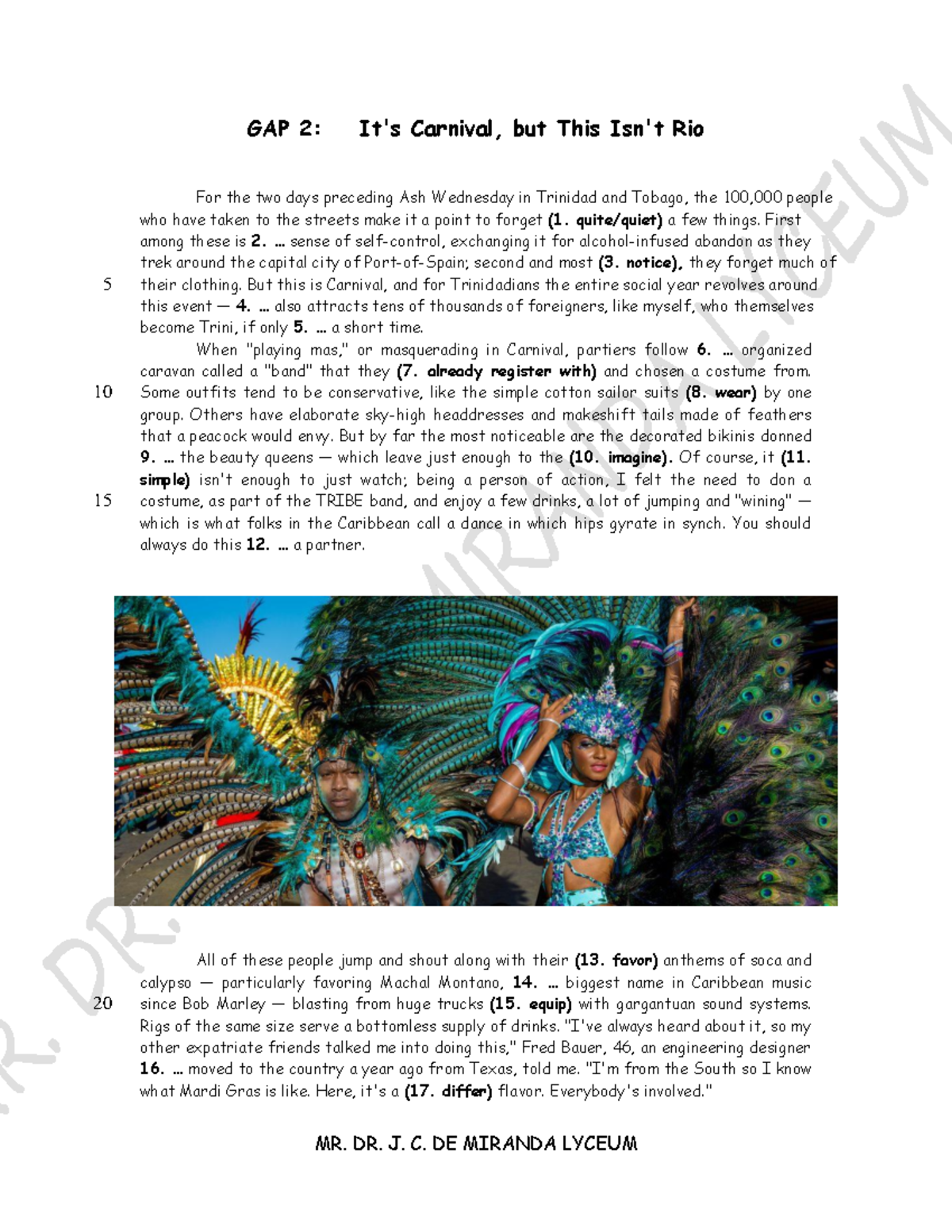 KLAS 6 - GAP 2 It's Carnival, but This Isn't Rio - MR. DR. J. C. DE ...