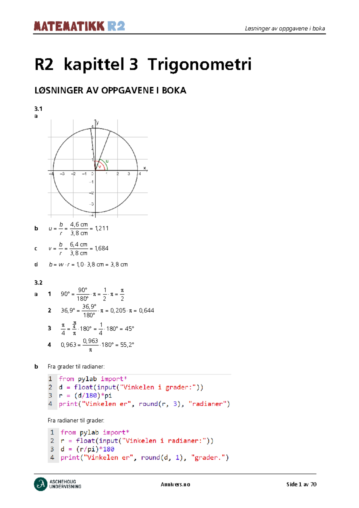 Fullstendig løsning R2-3 - R2 kapittel 3 Trigonometri LØSNINGER AV ...