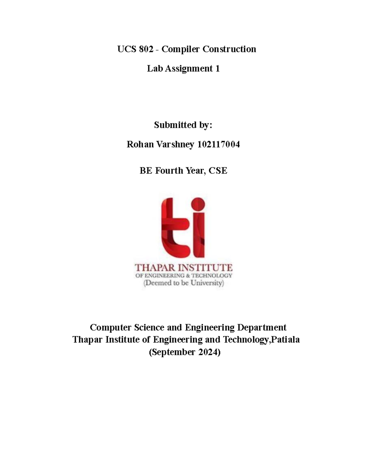 102117004 Assignment 1 Compiler Construction - UCS 802 - Compiler Construction Lab Assignment 1 ...