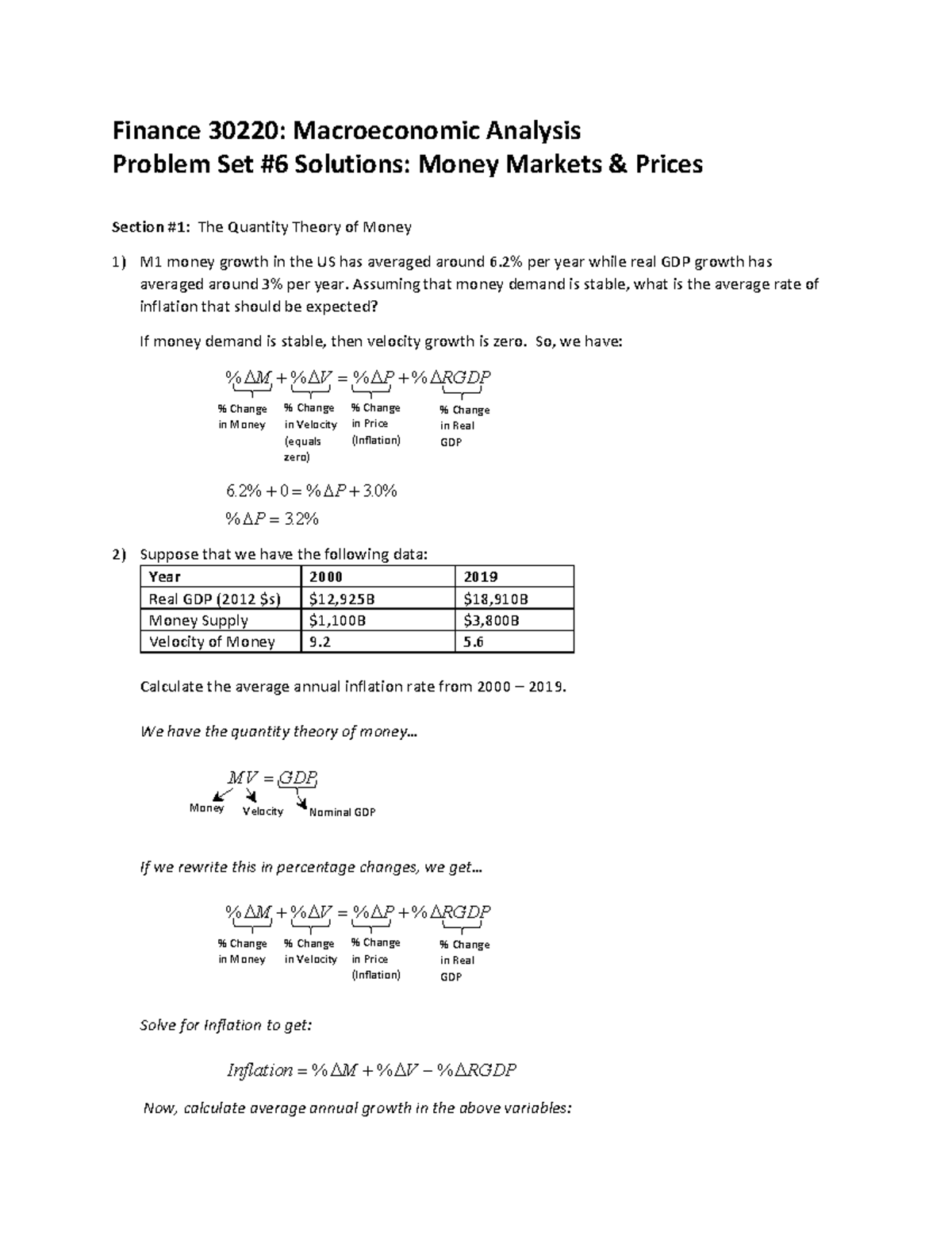 Problem Set 6 Solutions - Finance 30220: Macroeconomic Analysis Problem ...