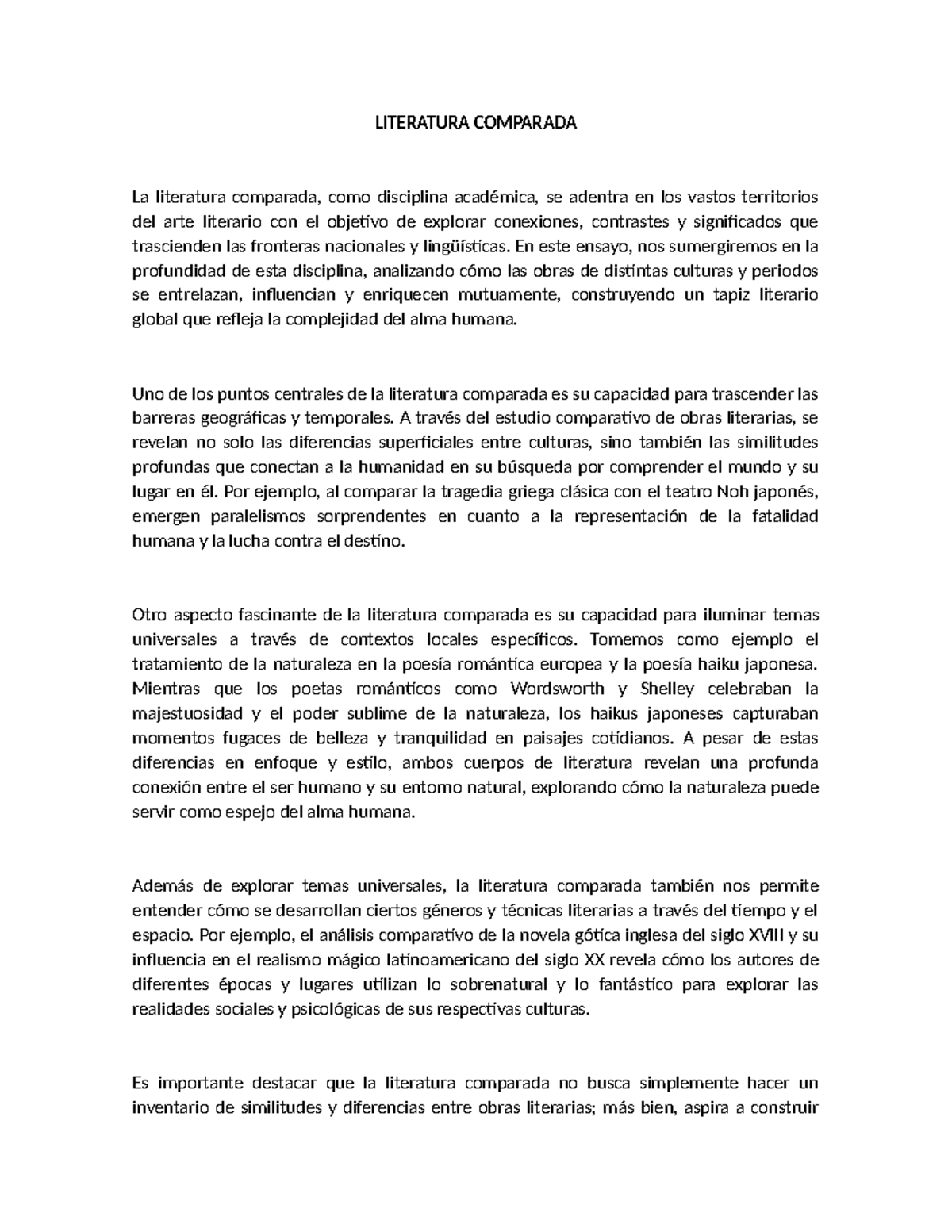 La Literatura Comparada, ensayo en dos partes - LITERATURA COMPARADA La ...