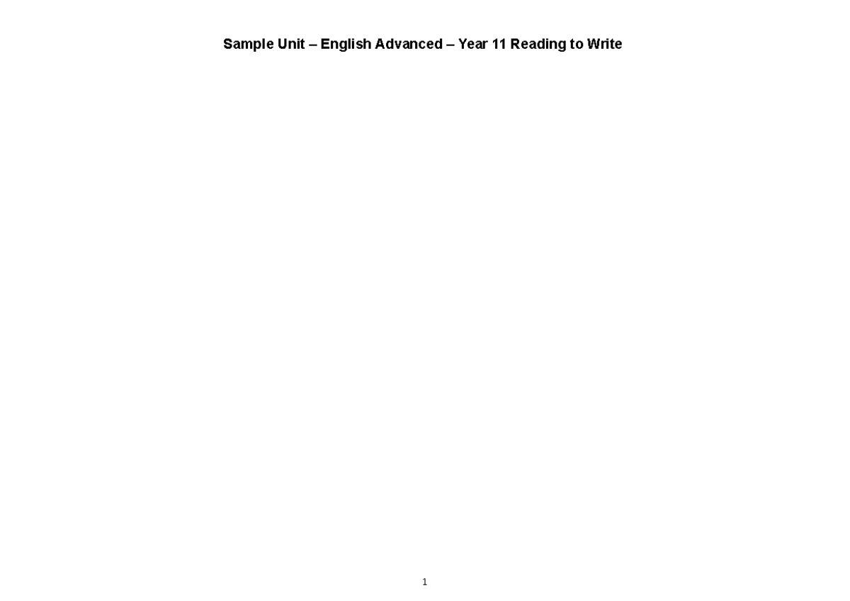 Year 11 reading to write advanced sample unit b - Sample Unit – English ...