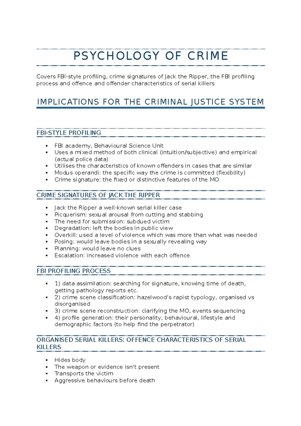 Psychology of crime 46 - P S YC H O LO GY O F C R I M E Covers FBI ...