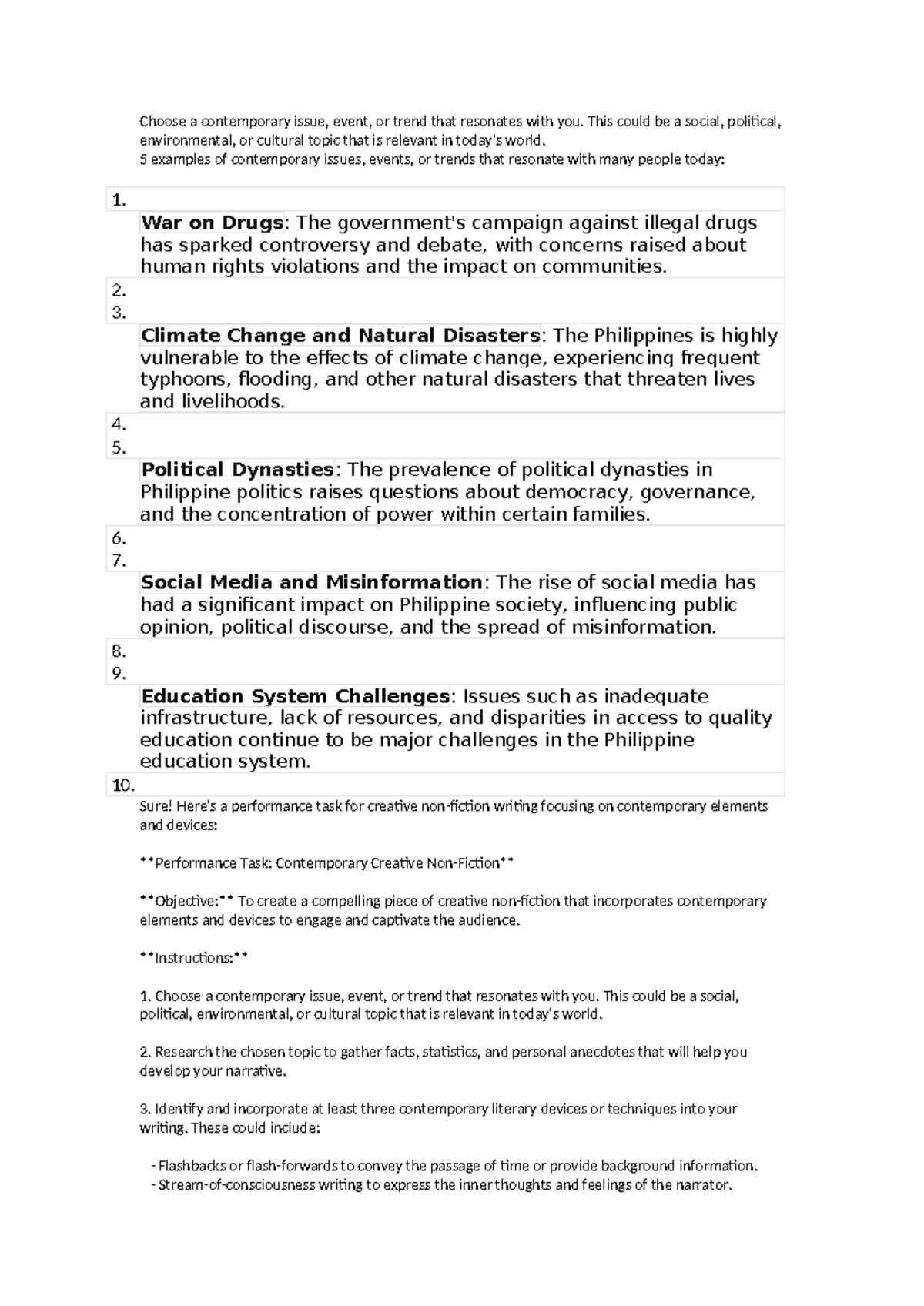 Choose a contemporary issue - This could be a social, political ...