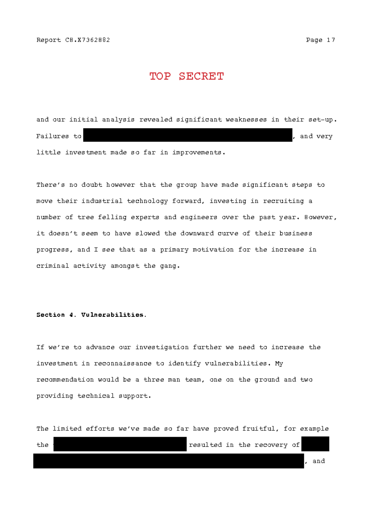 Agency report redacted - Report CH Page 17 TOP SECRET and our initial ...