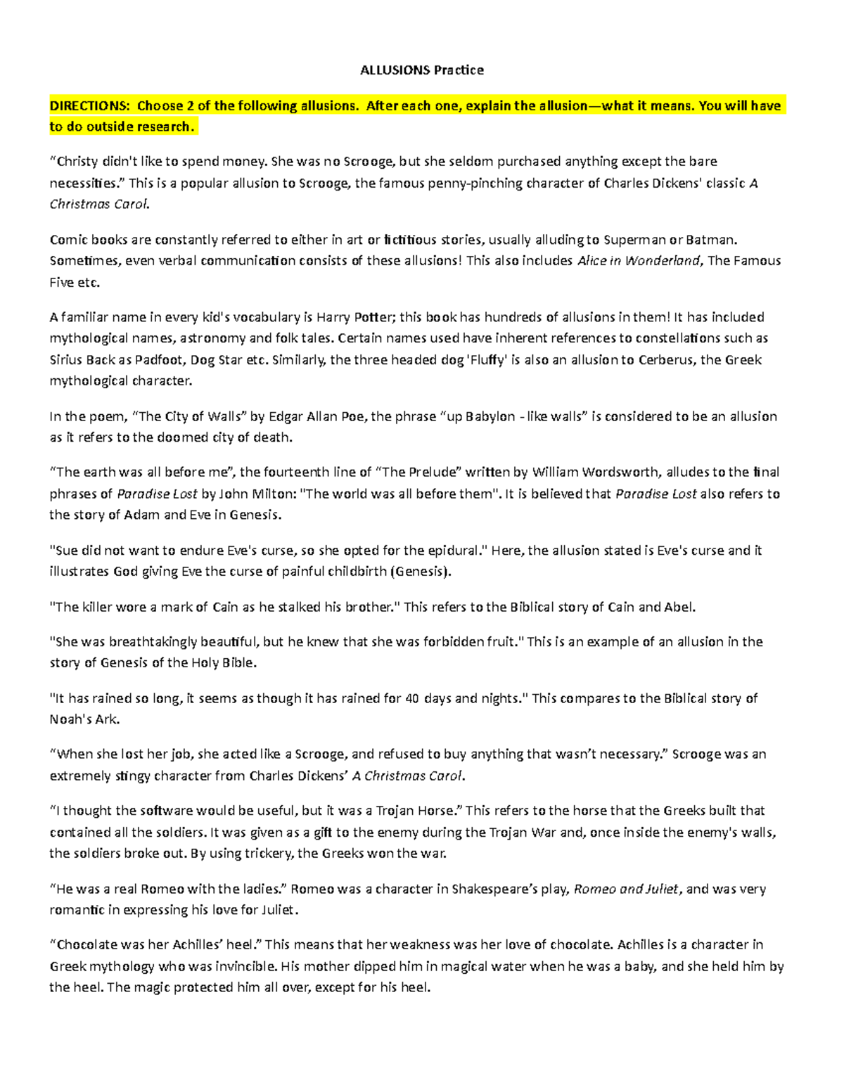 Landen Bertucci - Allusion Practice - ALLUSIONS Practice DIRECTIONS ...