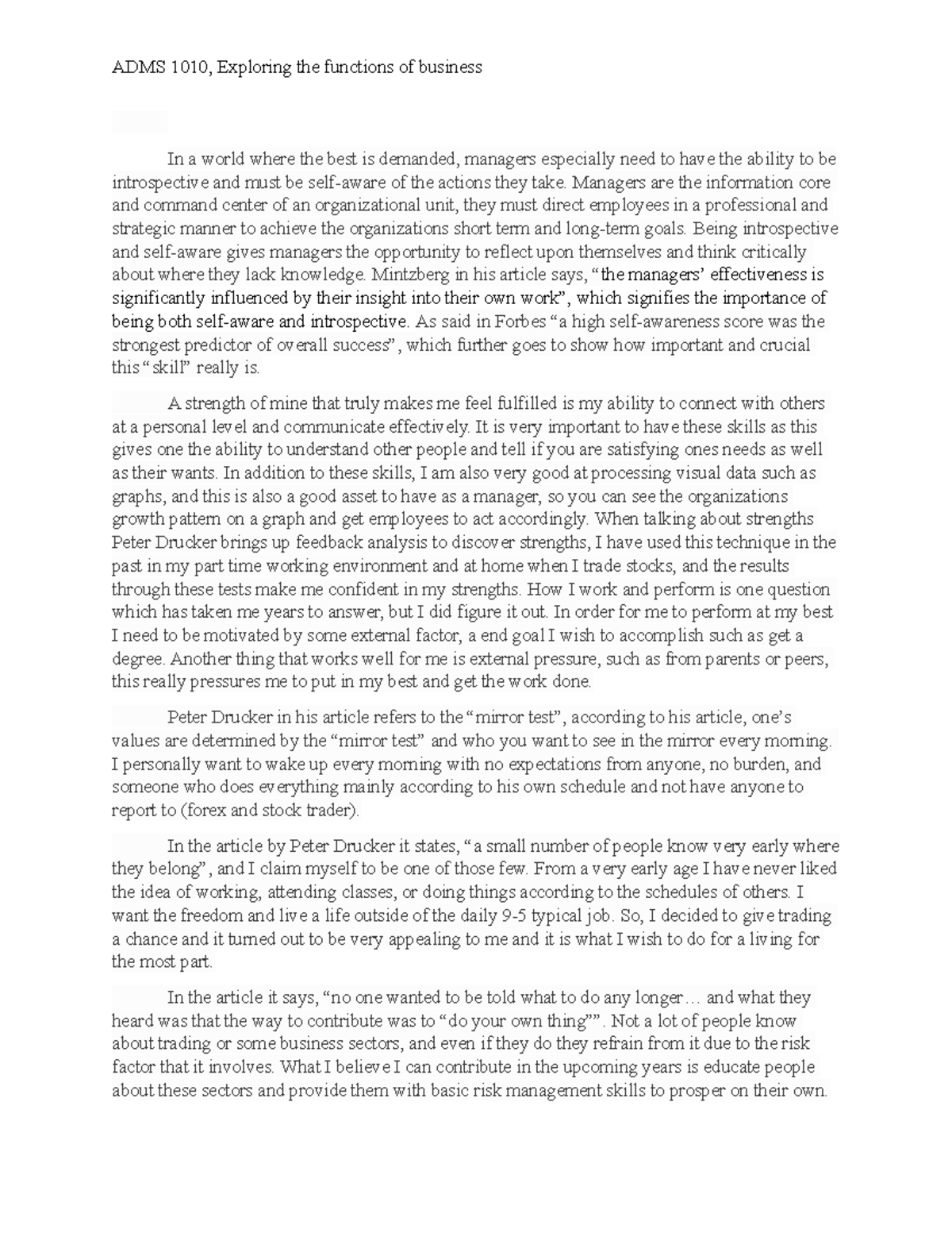 Adms 1010 Week 1 Assignment Adms 1010 Exploring The Functions Of