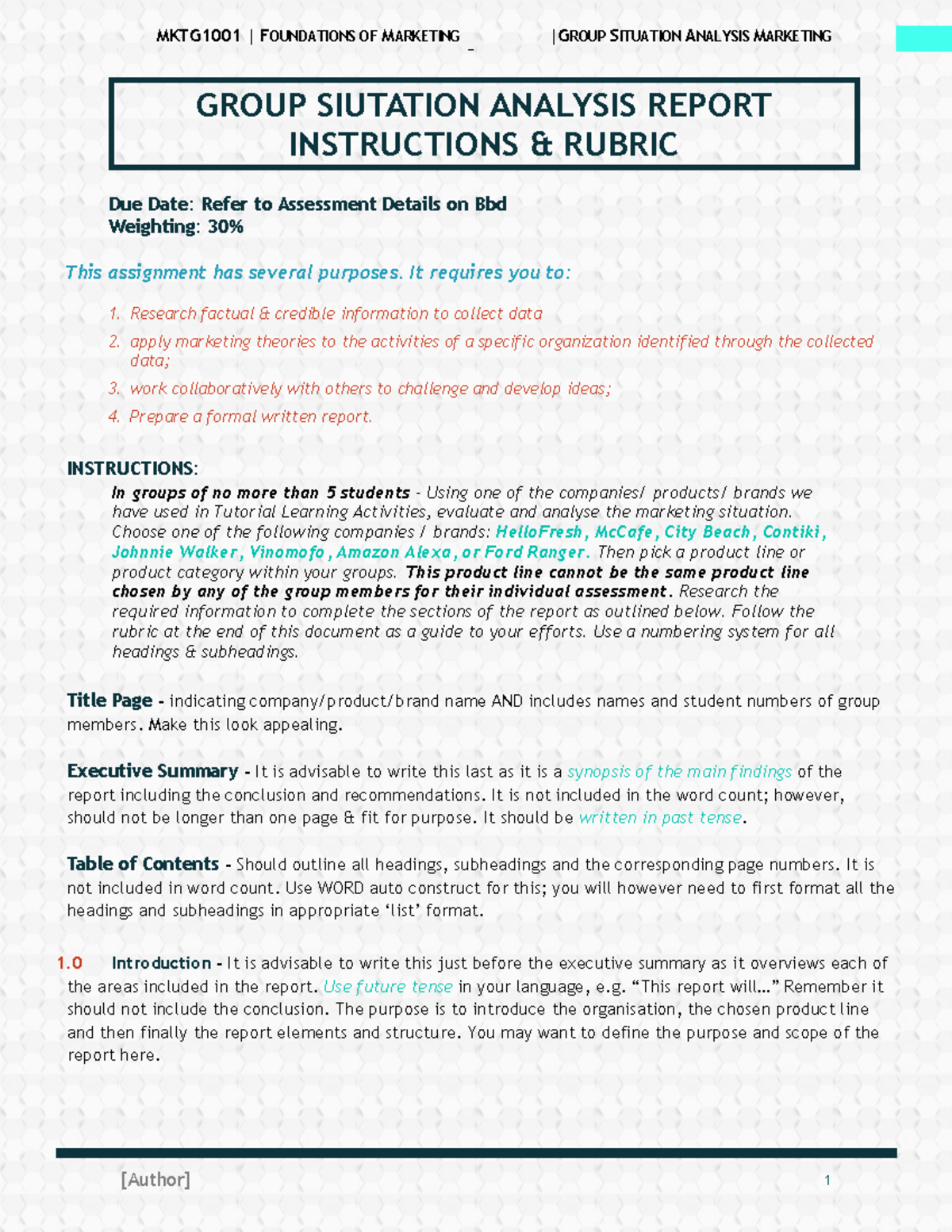 Group Situation Analysis Report Instructions & Rubric PSB 2020 JC ...