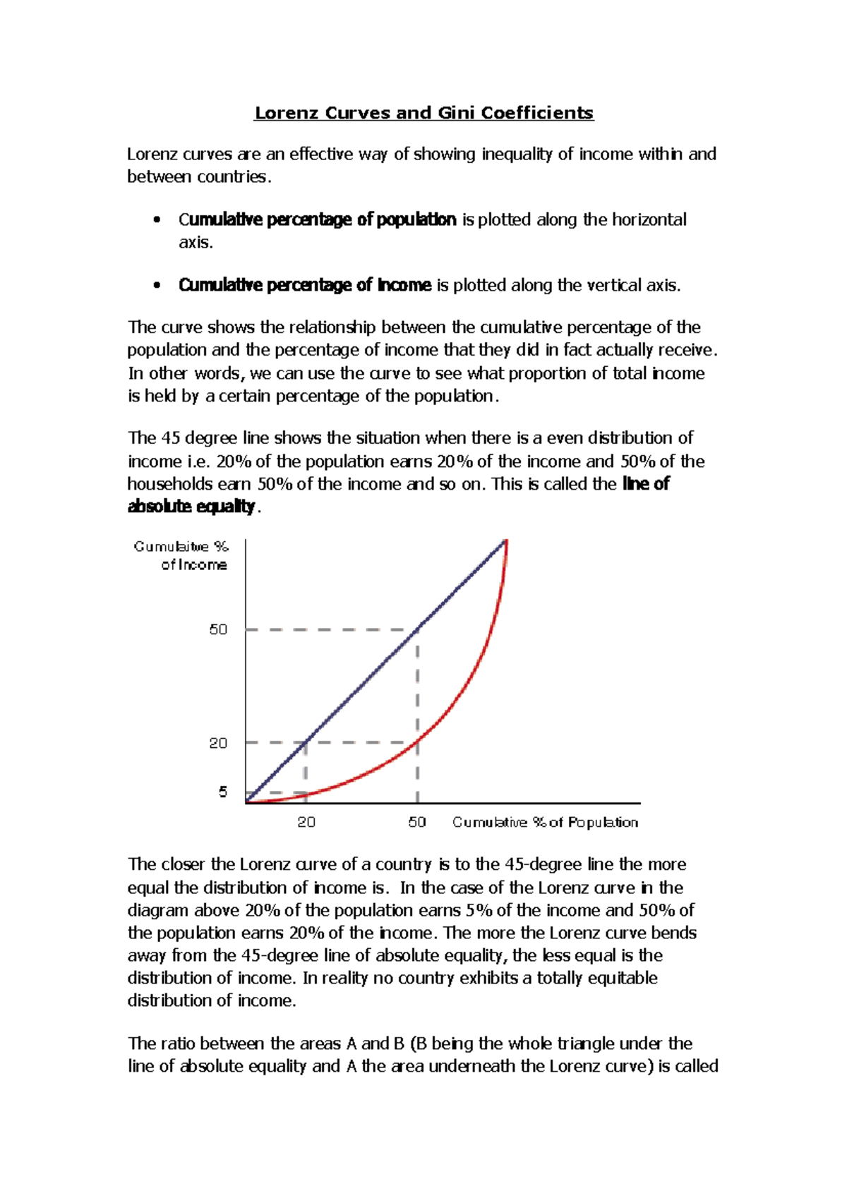 Lorenz curve handout - Practice materials - Lorenz Curves and Gini ...