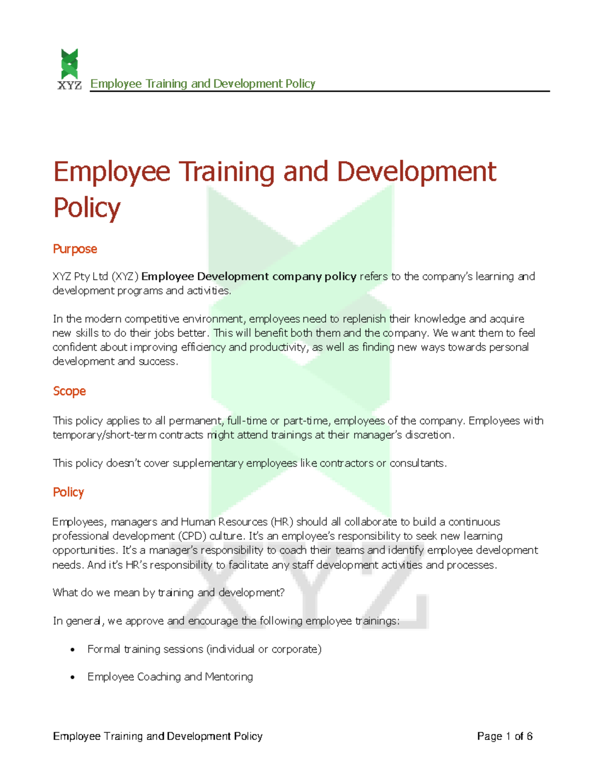 Employee Training and Development Policy - Employee Training and ...
