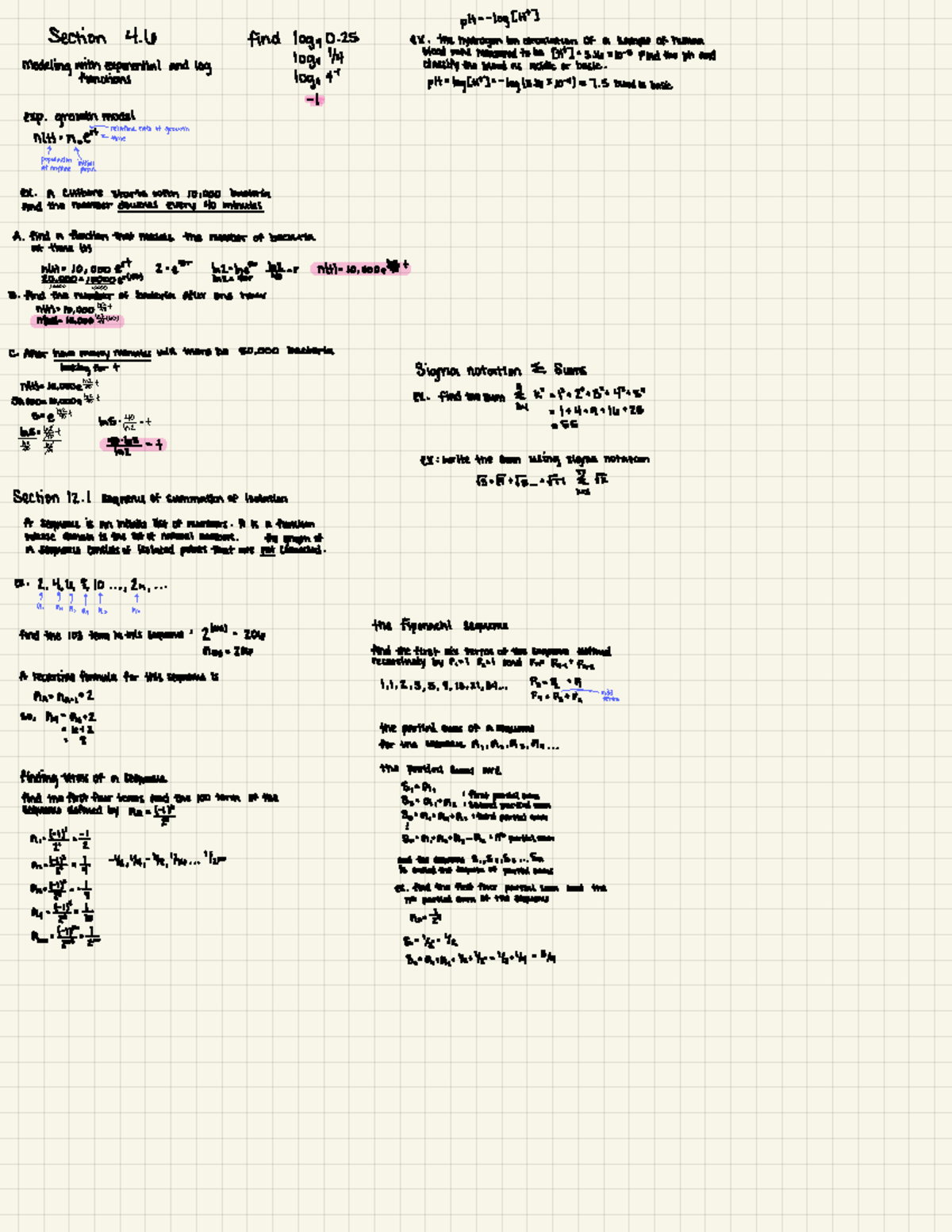 Pre-calc 11 - Exponential and log functions - pH =-log [H+ ] Section 4 ...
