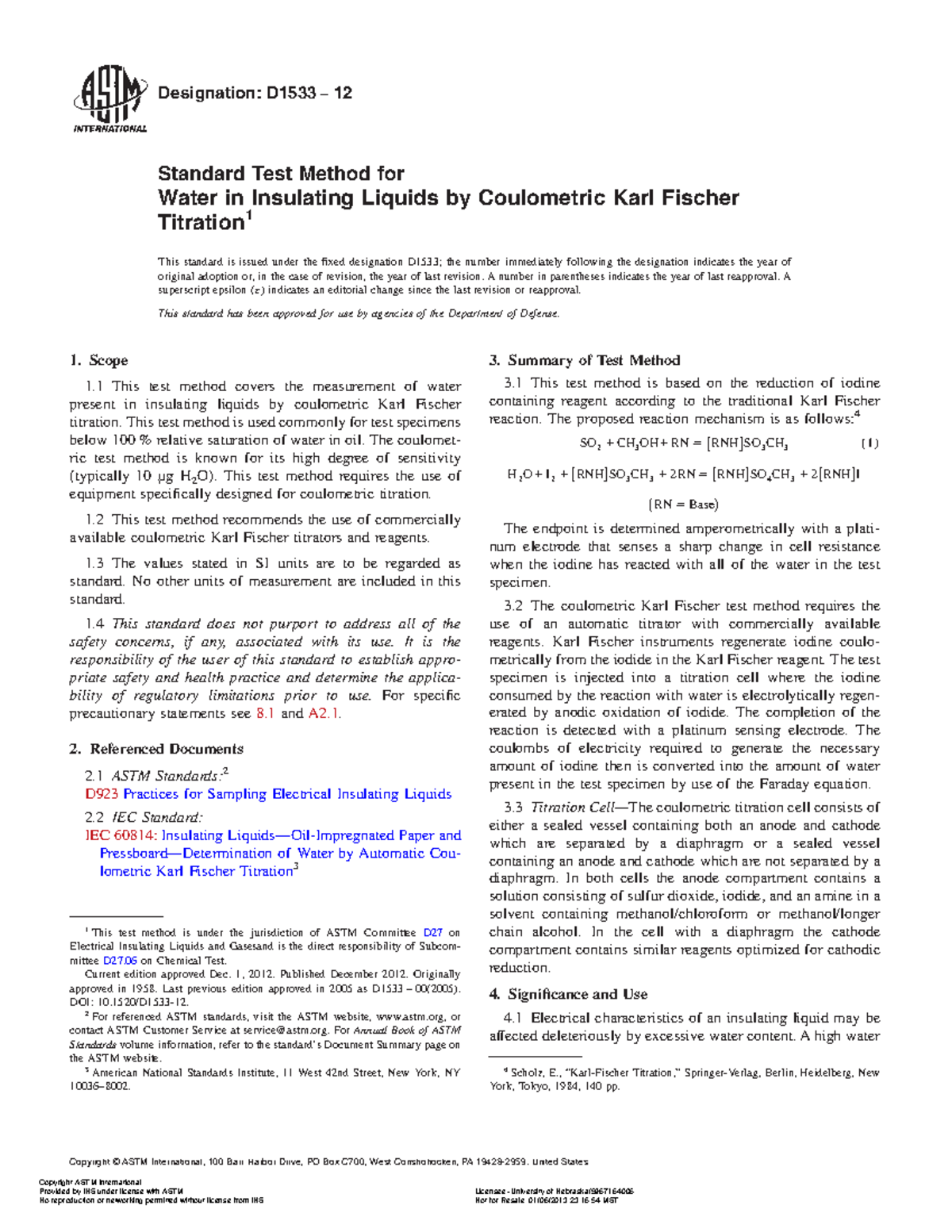 ASTM D1533 12 - Designation: D1533 − 12 Standard Test Method for Water ...