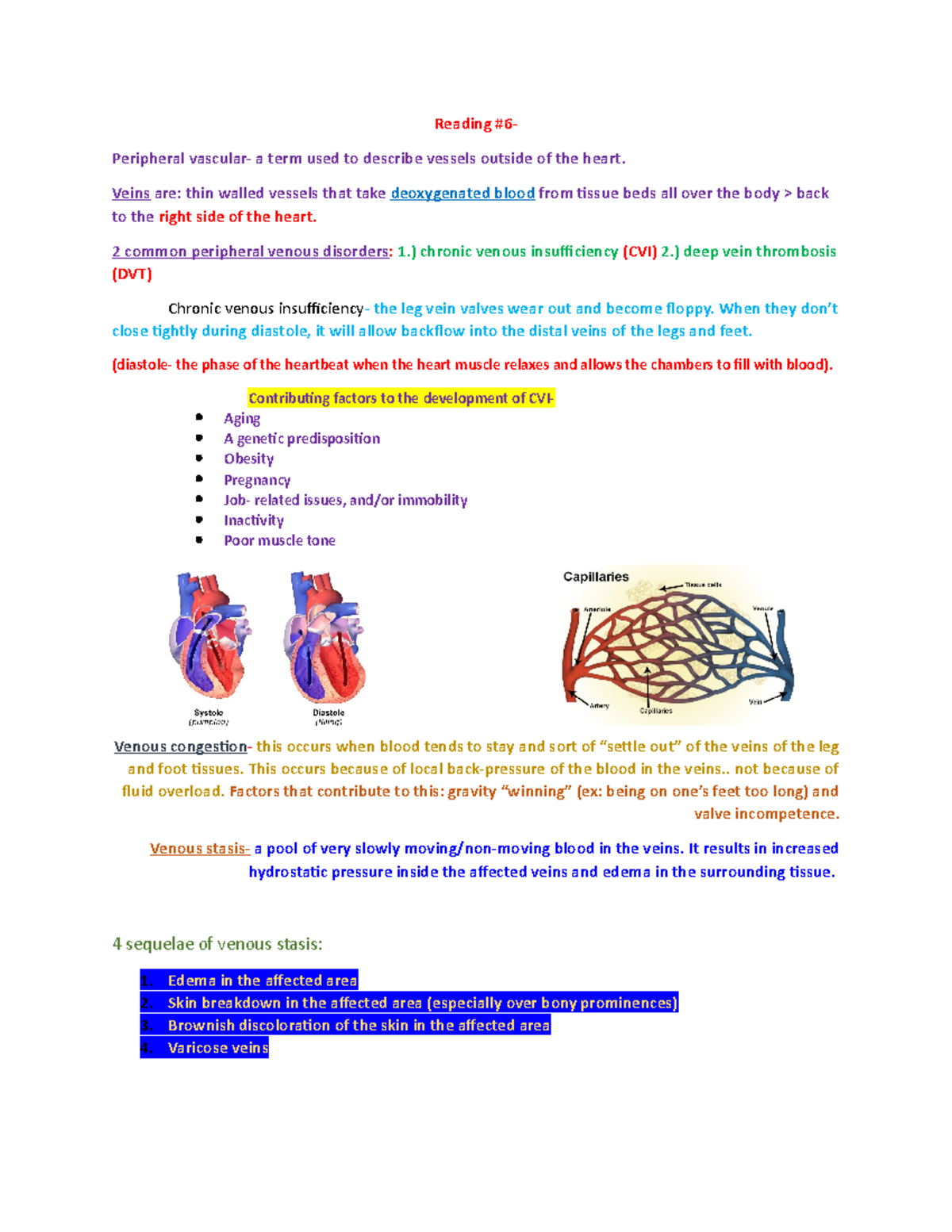 Reading #6- Patho - Lecture notes 6 - Reading #6- Peripheral vascular ...