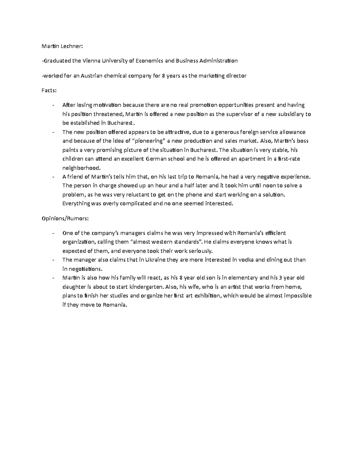 Case study analysis about Martin Lechner - Martin Lechner: -Graduated ...