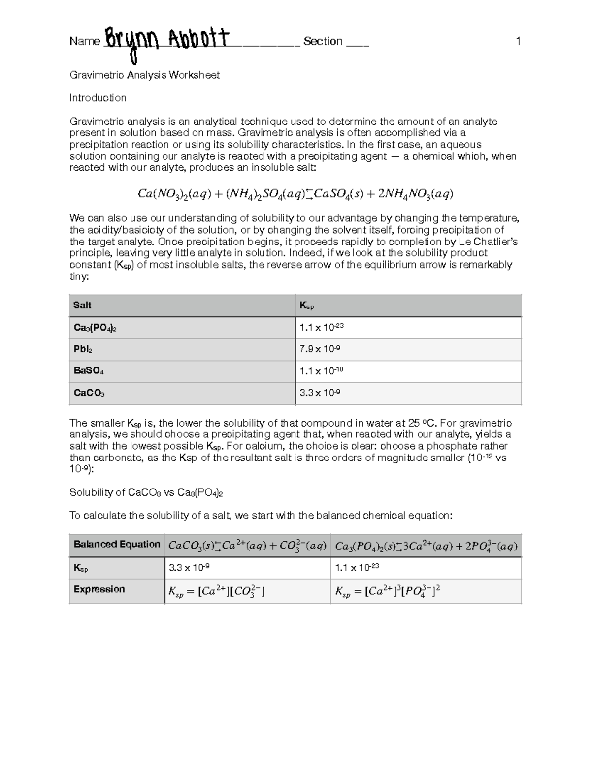 Gravimetric Analysis Worksheet - Gravimetric Analysis Worksheet ...