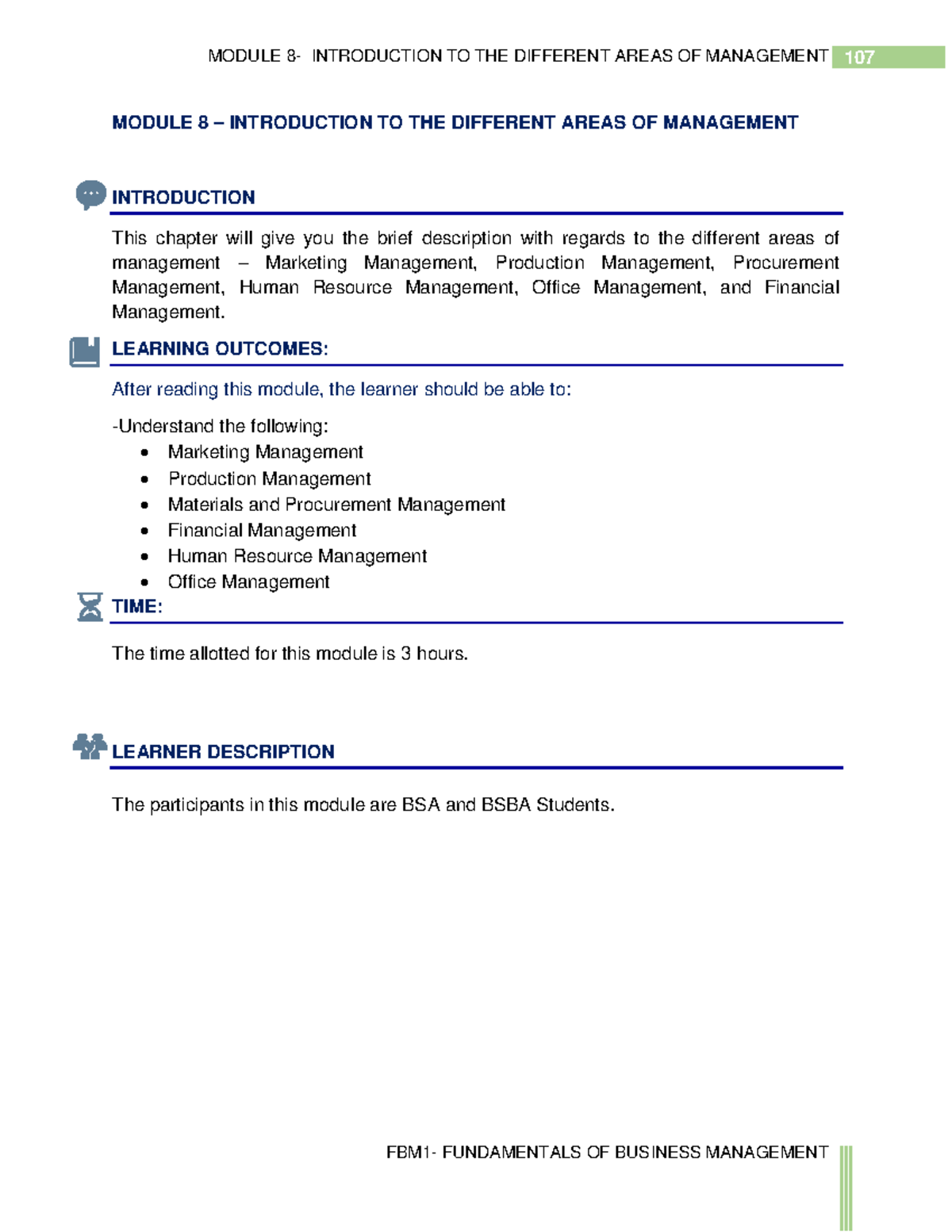 Module 8 - Introduction TO THE Different Areas OF Management - 107 ...