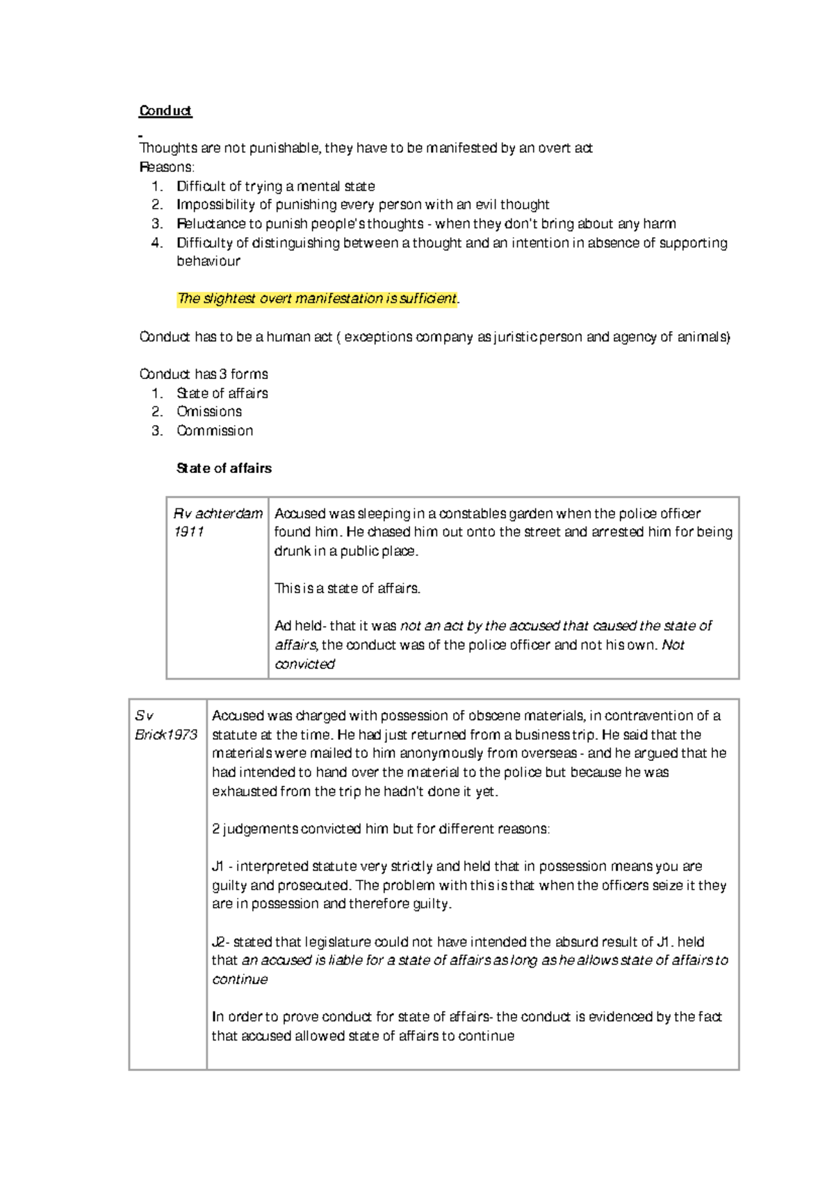 Criminal law case notes[ Actus Rea and Mens Rea] block 1 and 2 notes ...