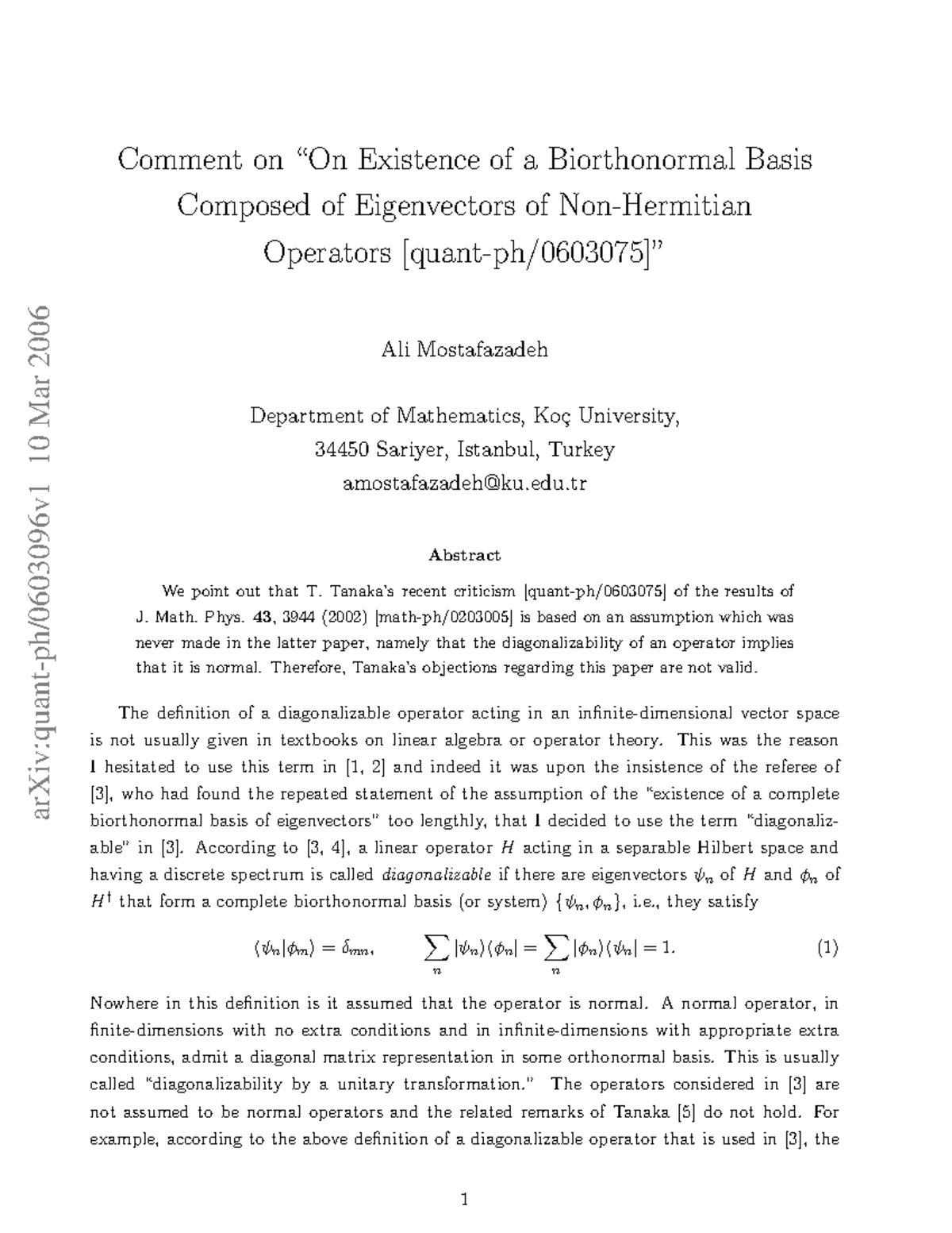 0603096 - Cours - arXiv:quant-ph/0603096v1 10 Mar 2006 Comment on “On ...