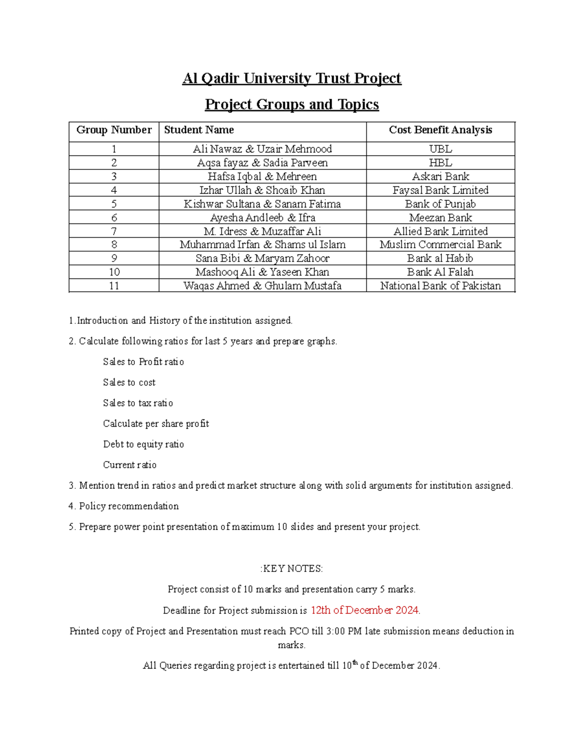 Projects Groups and Topics allocation 1 - Al Qadir University Trust ...